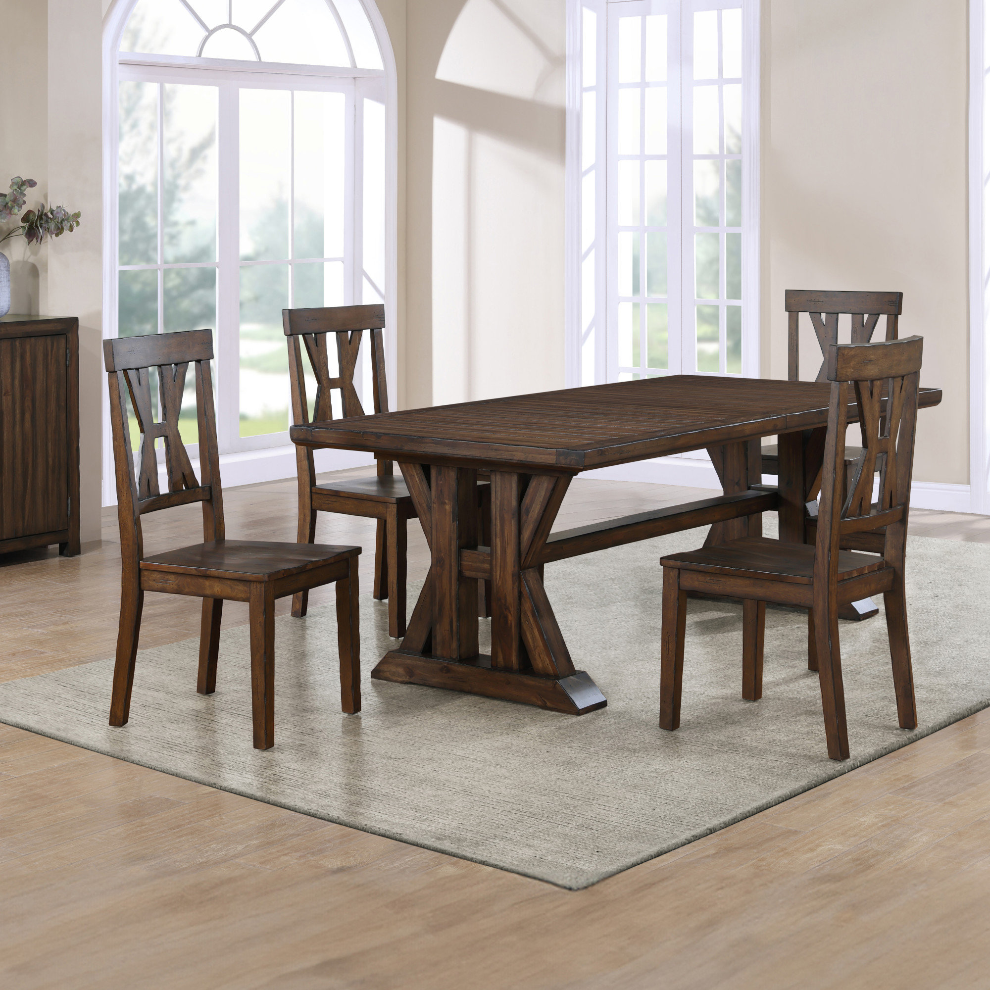Red Barrel Studio® Demone Auburn 126" Large Solid Wood Dining Table ...