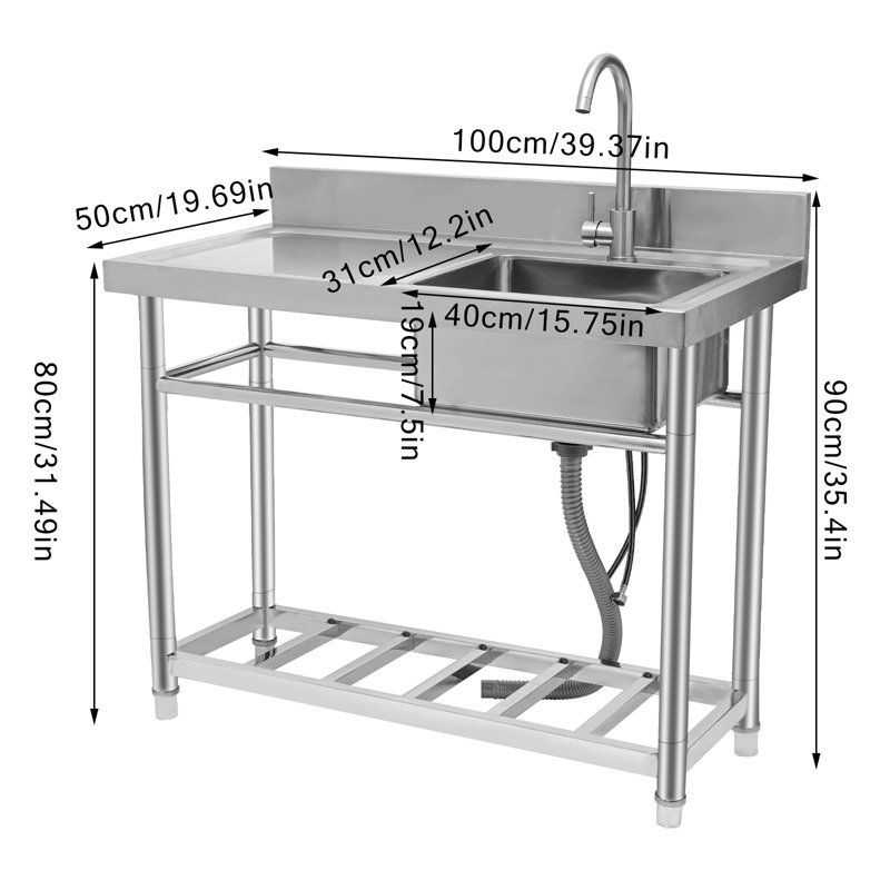 JOYDING Stainless Steel Kitchen Sink Free Standing Commercial ...