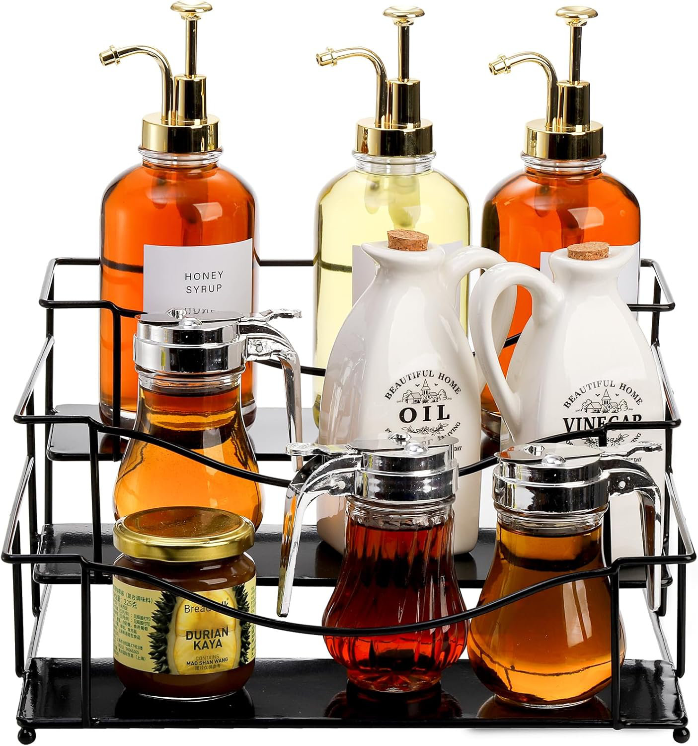 Prep & Savour 3 Tier Syrup Rack Organizer Rack, Iron Syrup Bottle ...