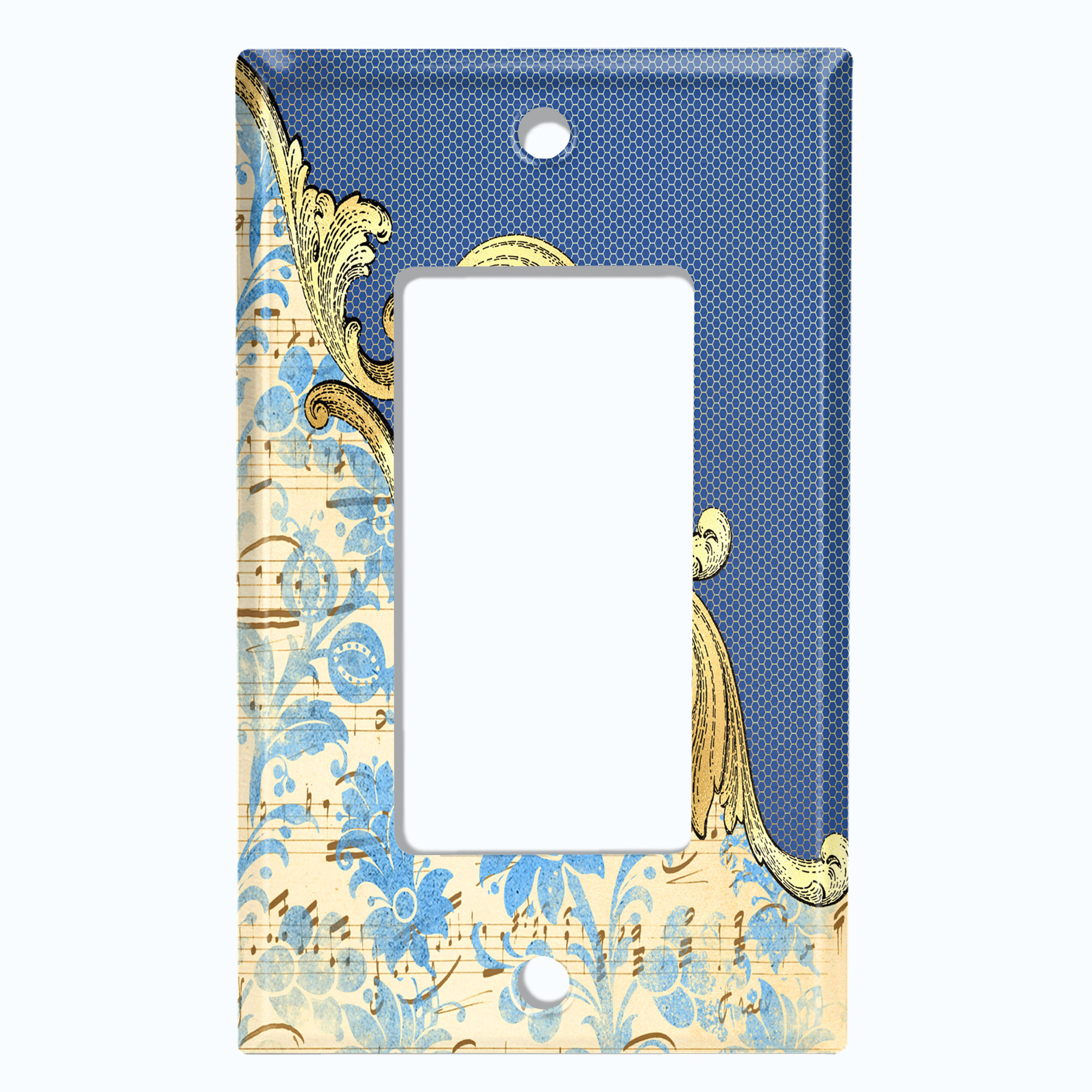 WorldAcc White Damask Blue Yellow Flower Frame Toggle Light Switch Wall ...