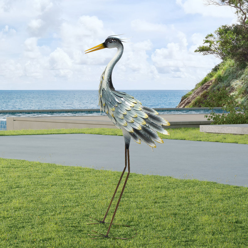 Dovecove Metal Garden Heron Outdoor Statue | Wayfair