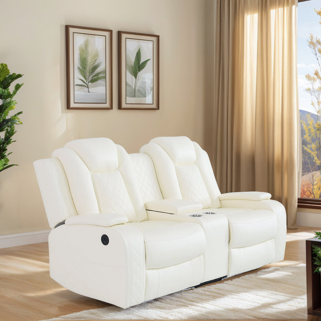 Brayden Studio® 73" Breathing Leather Power Reclining Loveseat With ...