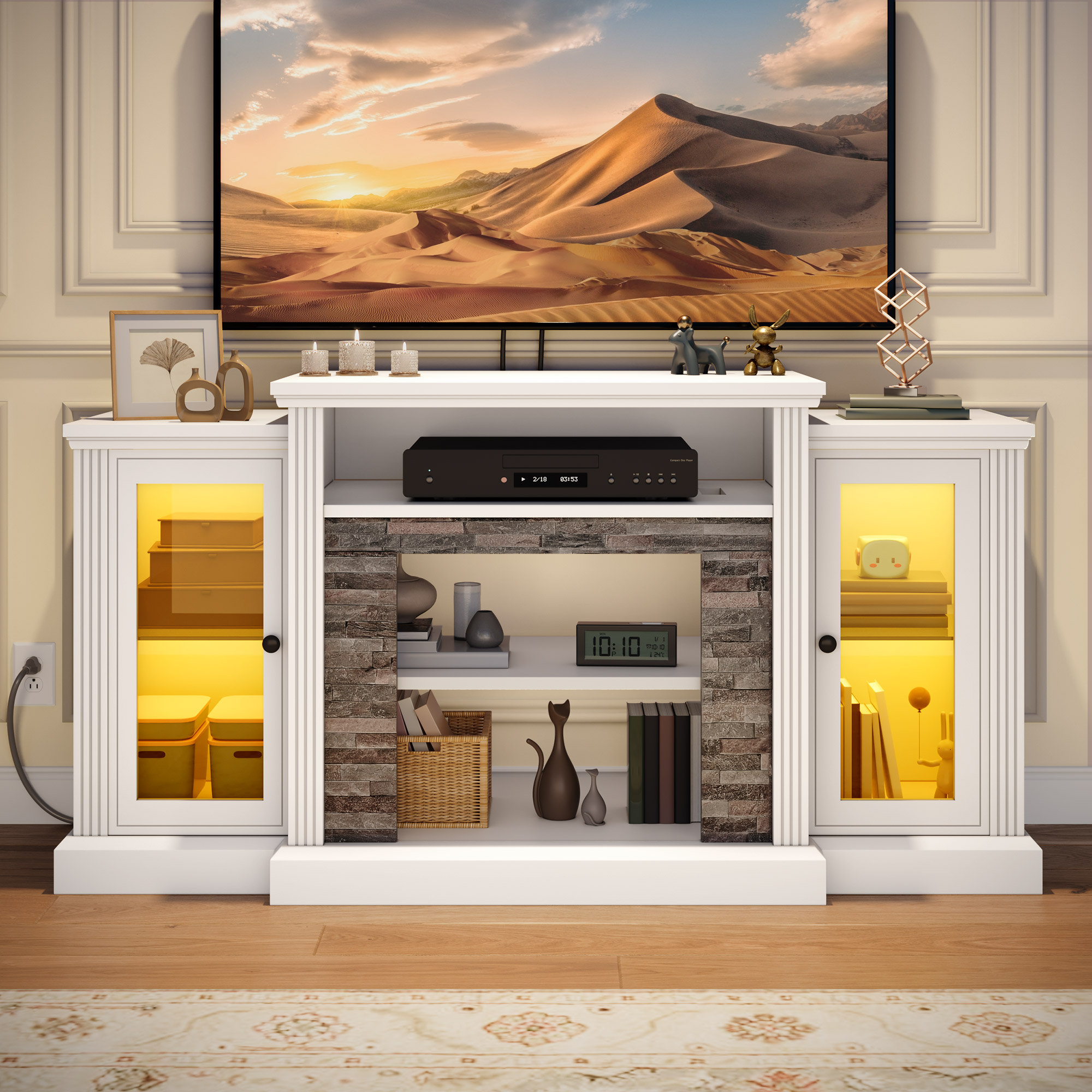 Wrought Studio™ Modern Console Table Farmhouse TV Stand W/LED Power ...