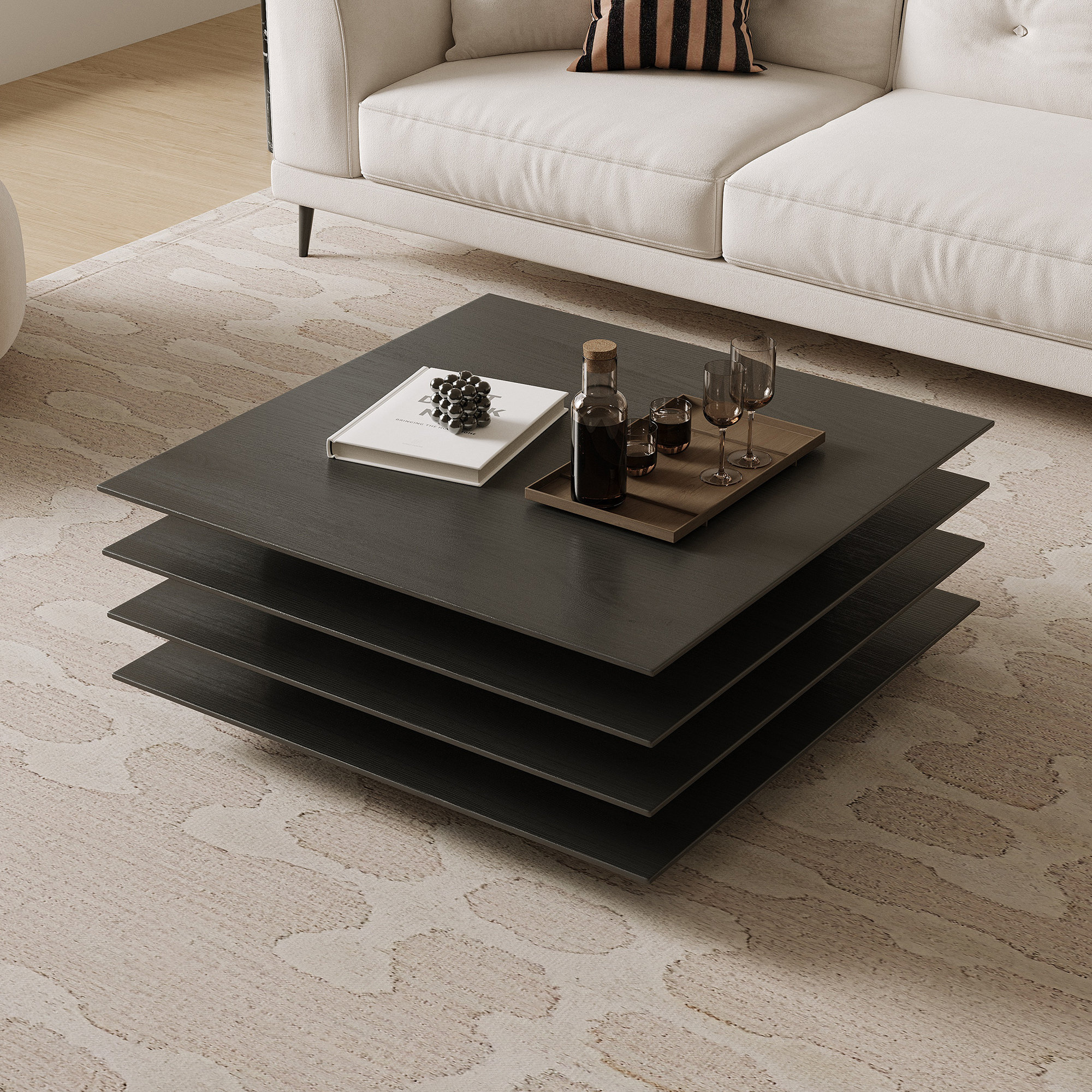 Latitude Run® Square Wood Multi-layer Combination Coffee Table ...