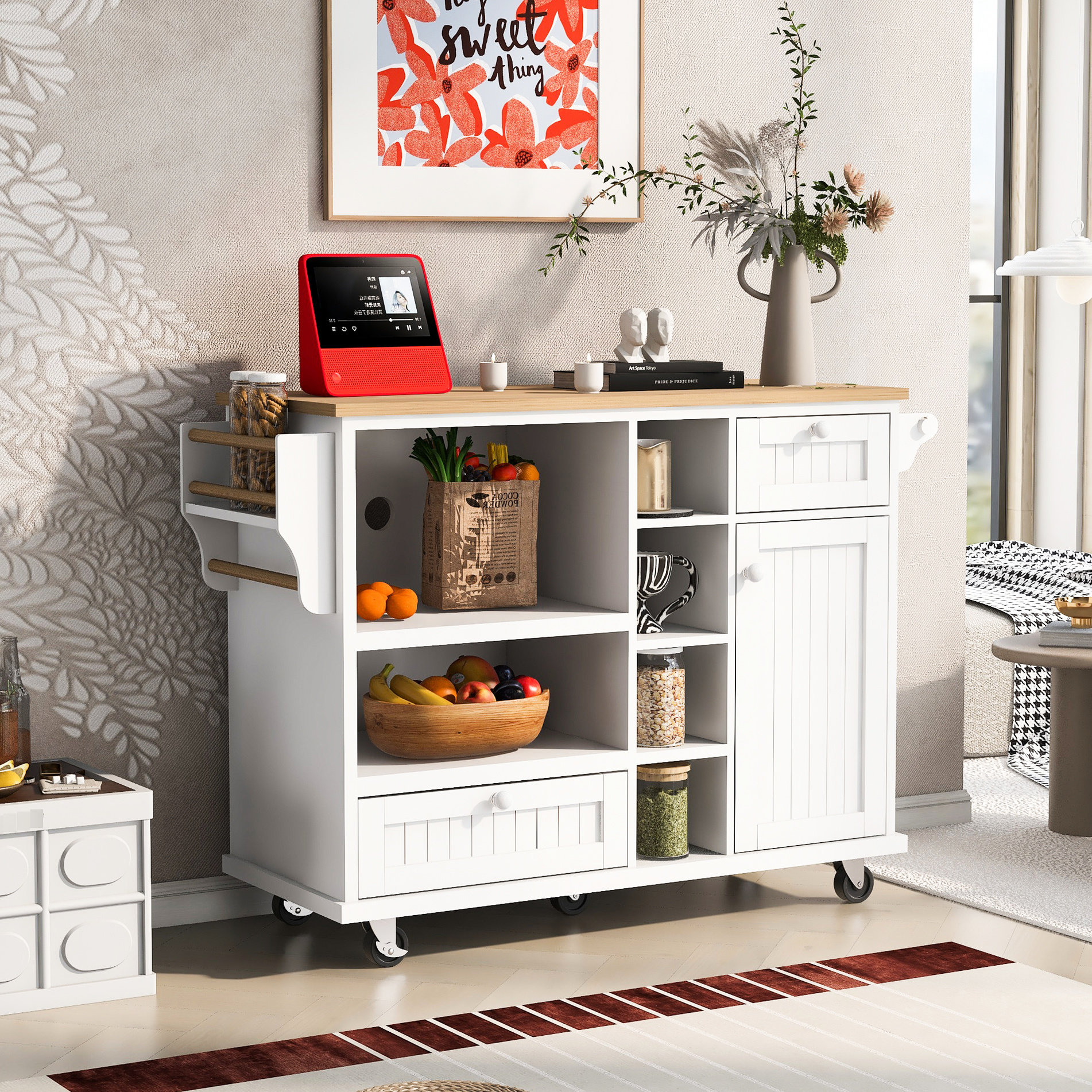 Latitude Run® Îlot de cuisine blanc avec armoire de rangement et ...