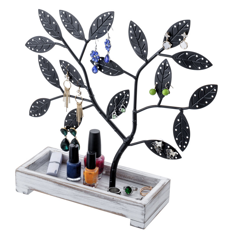 Winston Porter Earring Storage Jewelry Tree Stand With Ring Tray | Wayfair