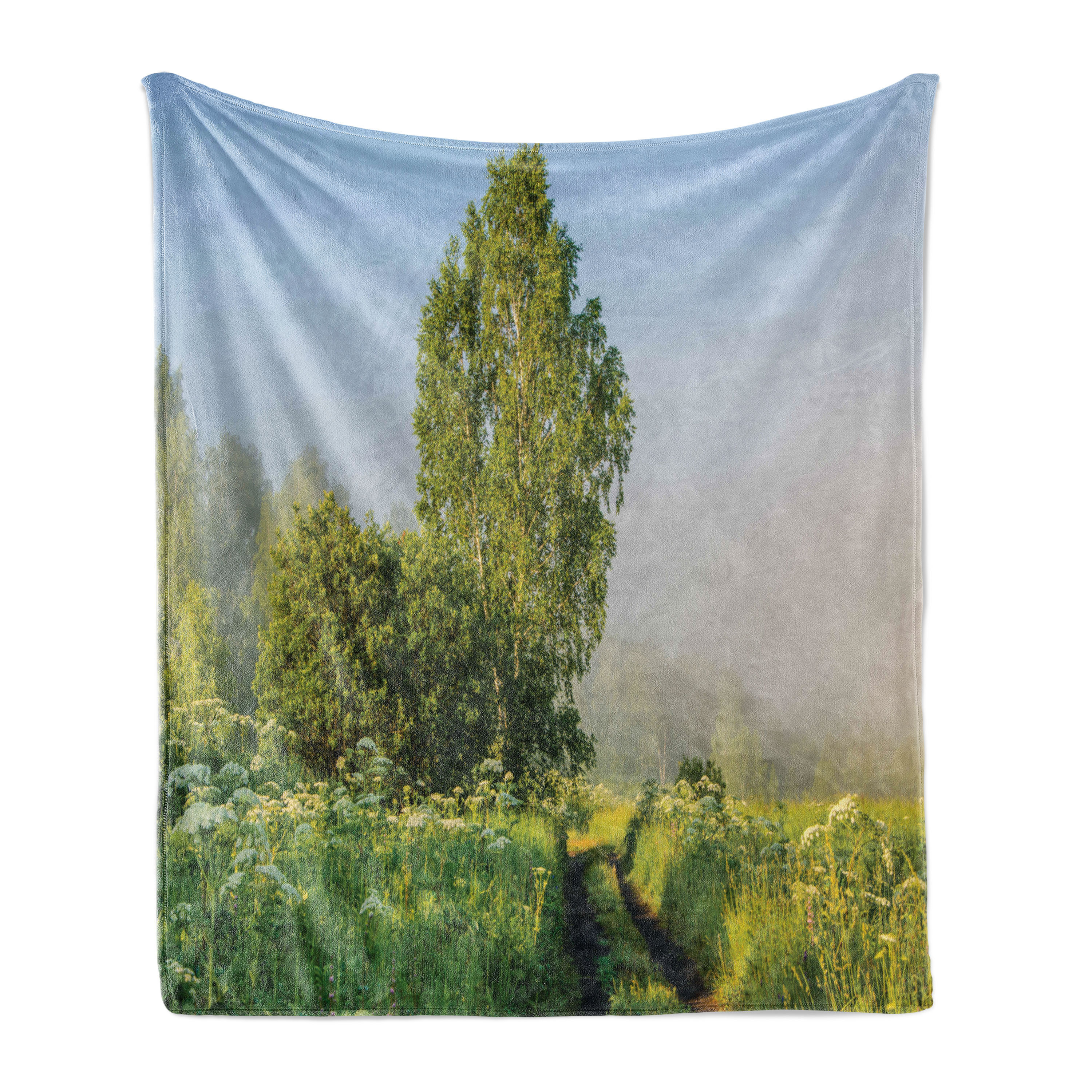 Ambesonne Garden Fleece Throw Blanket Path with Trees Flowers Green ...