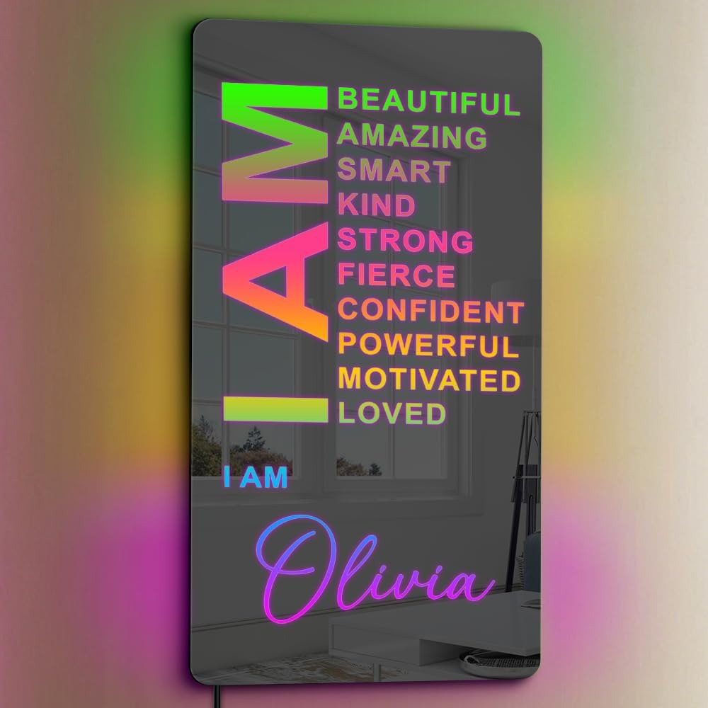 Trinx Personalized Affirmation Mirror LED Light - I Am Mirror - Name ...