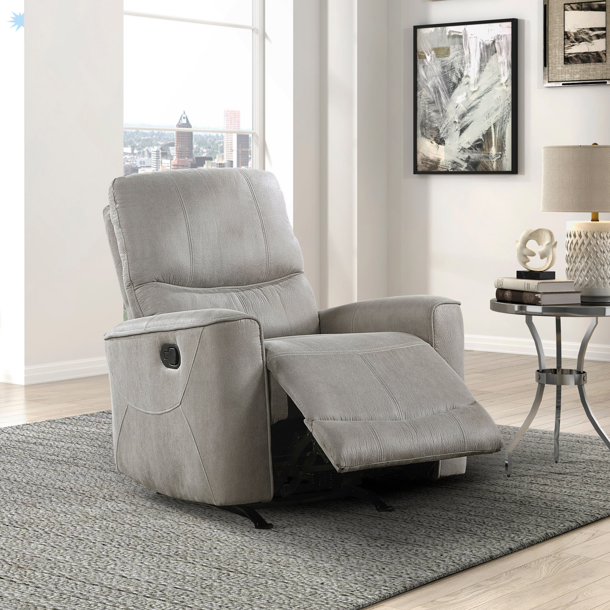 Latitude Run® Modern Transitional Style Rocker Reclining Chair 1Pc Gray ...