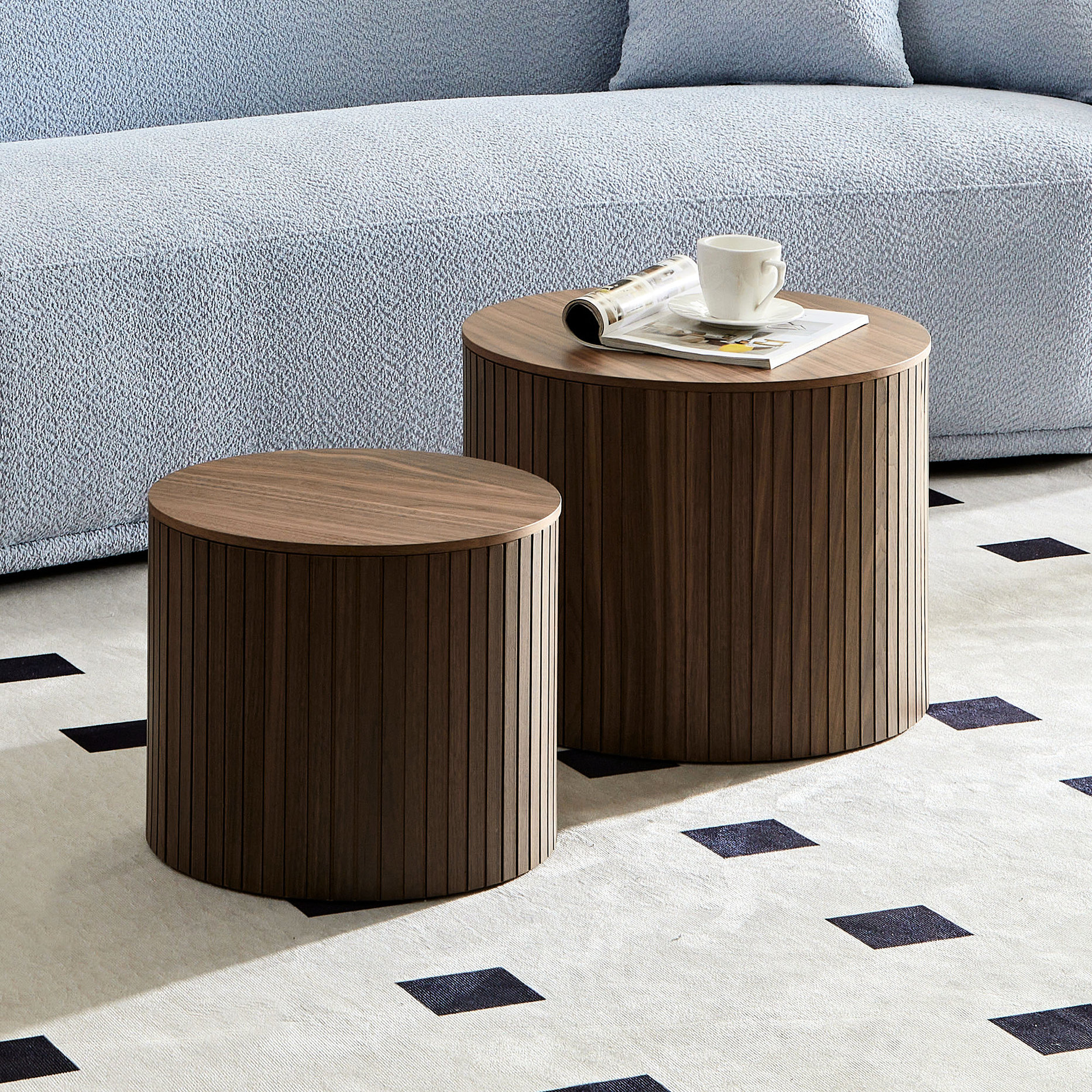 Latitude Run® Nested Table 2 , Walnut Round Coffee Table, Stylish ...
