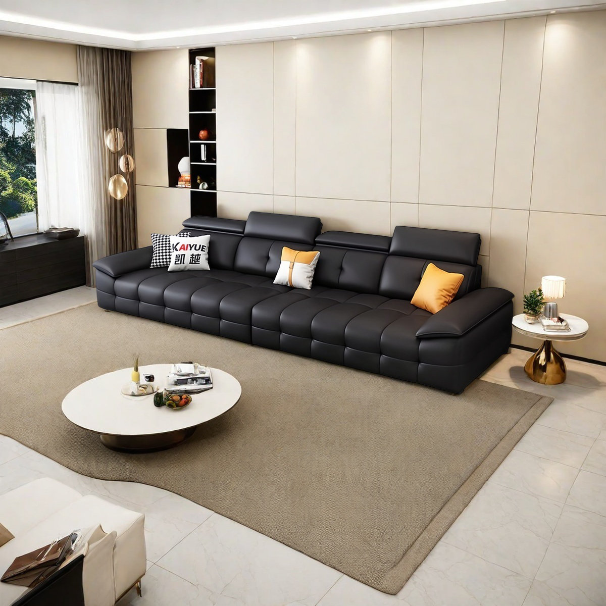 Merting Minimalist Leather High Back Living Room Sofa | Wayfair