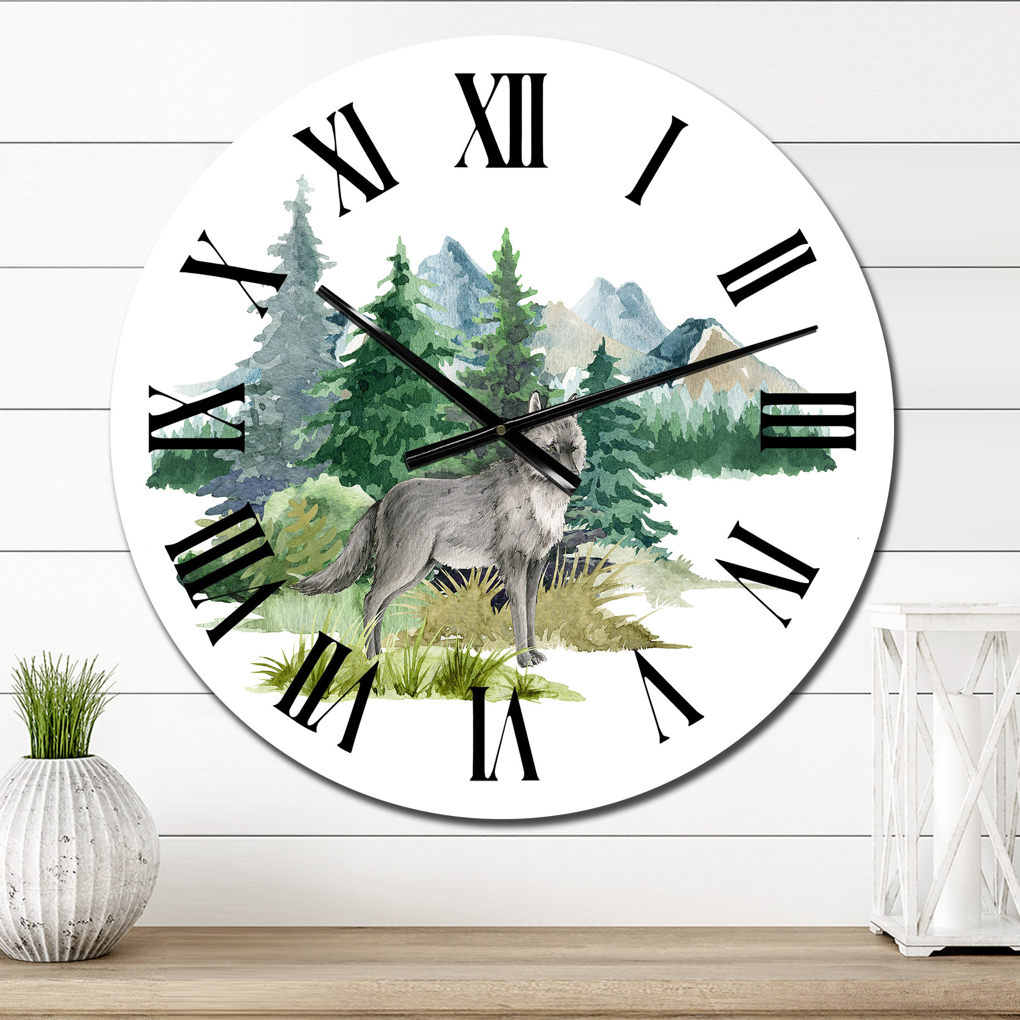 East Urban Home Wolf in Forest Landscape - Country Wall Clock | Wayfair