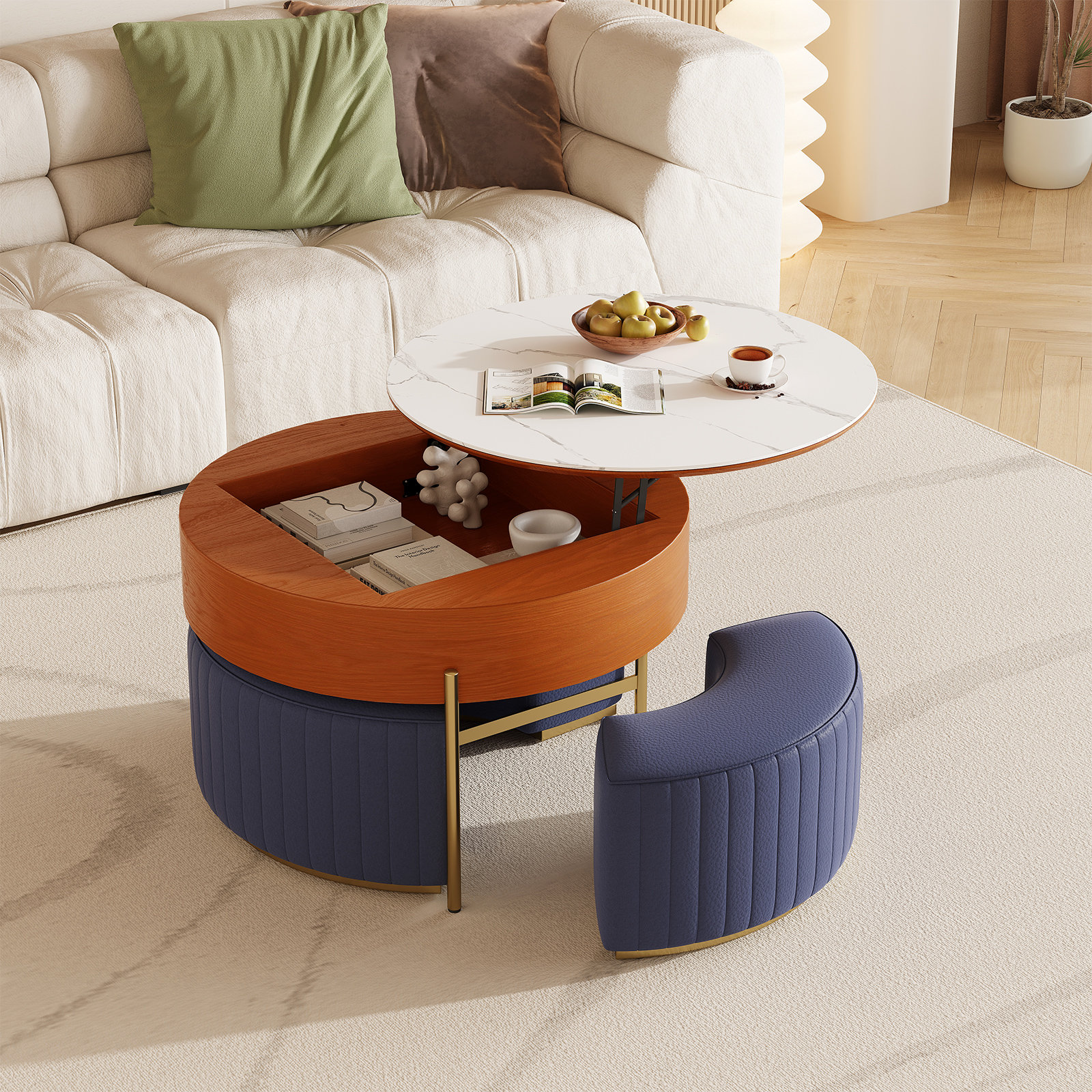 Everly Quinn Modern Lift Top 3 Storable Stools Sintered Stone Coffee ...