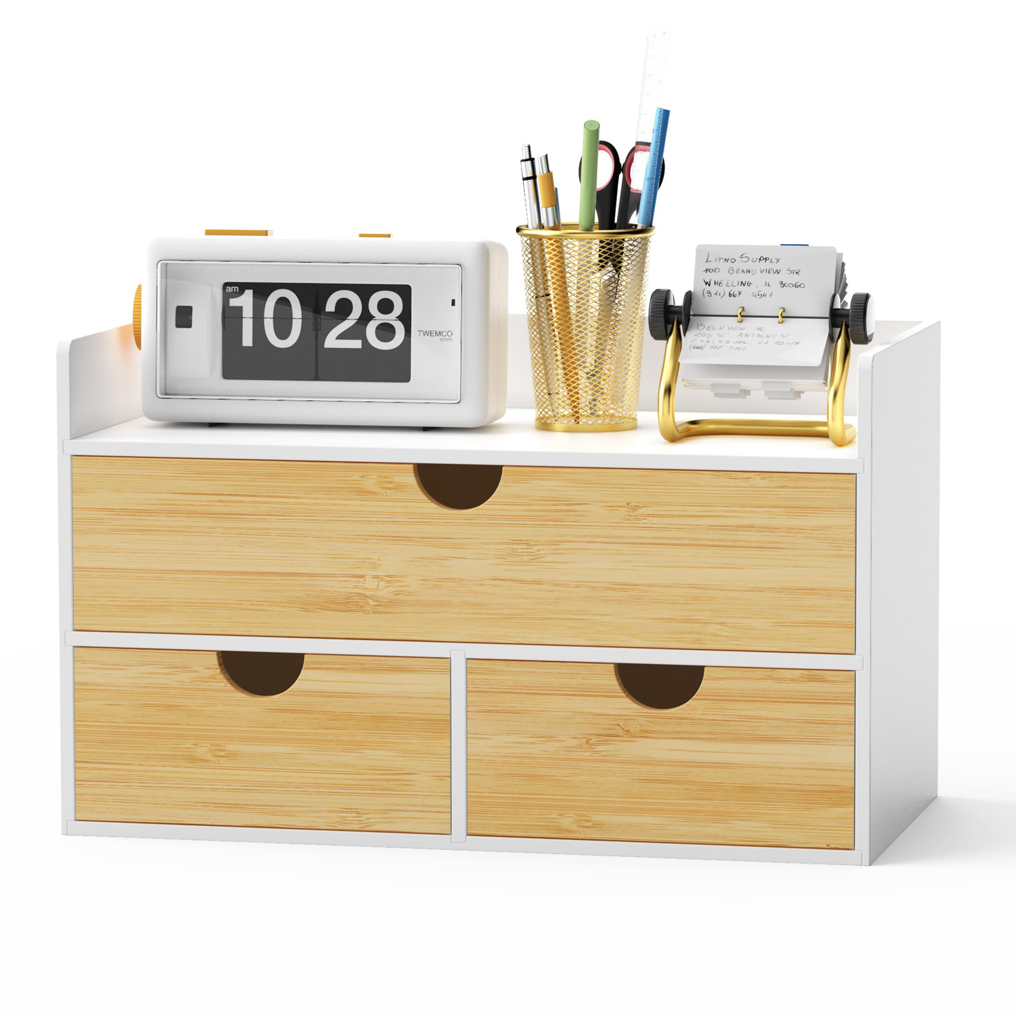 Hokku Designs Desk Organizer With Drawers - Bamboo Desktop Organizer ...