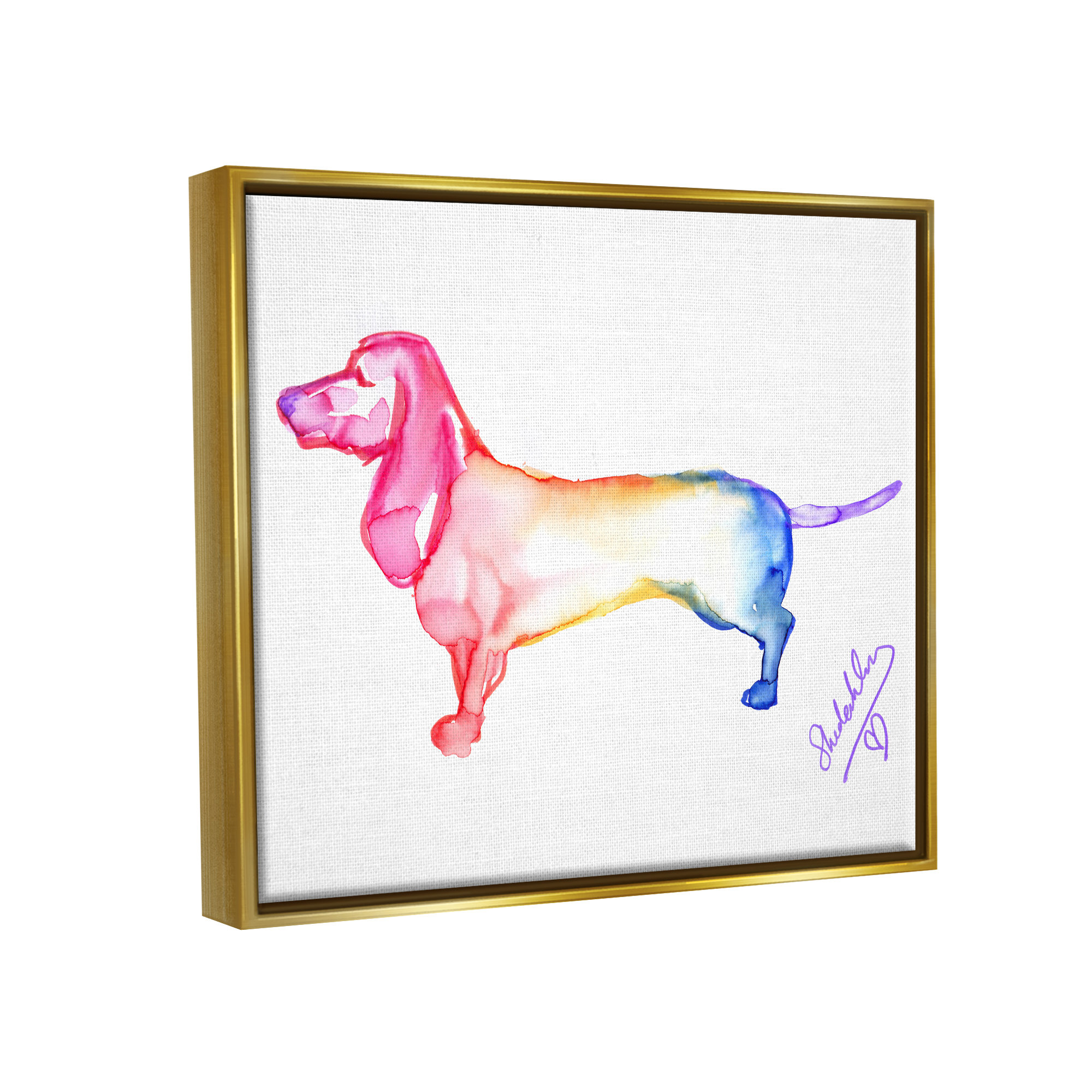 Latitude Run® Rainbow Dachshund Dog Framed Floater Canvas Wall Art ...
