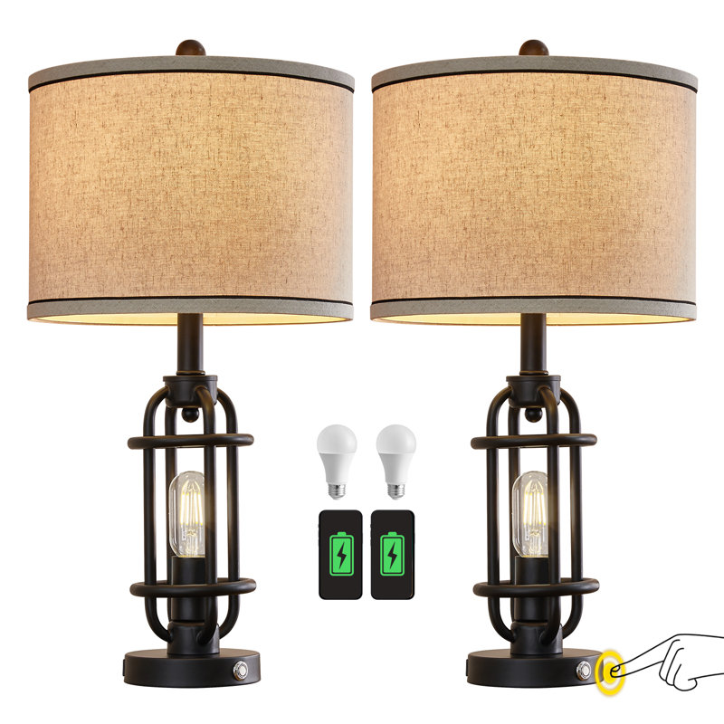 Mercer41 Jacolbi 3 Way Dimmable Touch Control Table Lamp with Dual USB ...