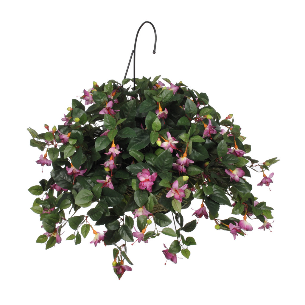 Charlton Home Faux Fuchsia Floral Arrangement in Handle Planter ...
