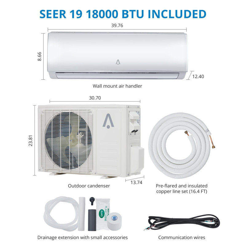Zstar 18000 BTU Mini Split AC/Heating System, 4 in 1Mini Split AC, 19 ...