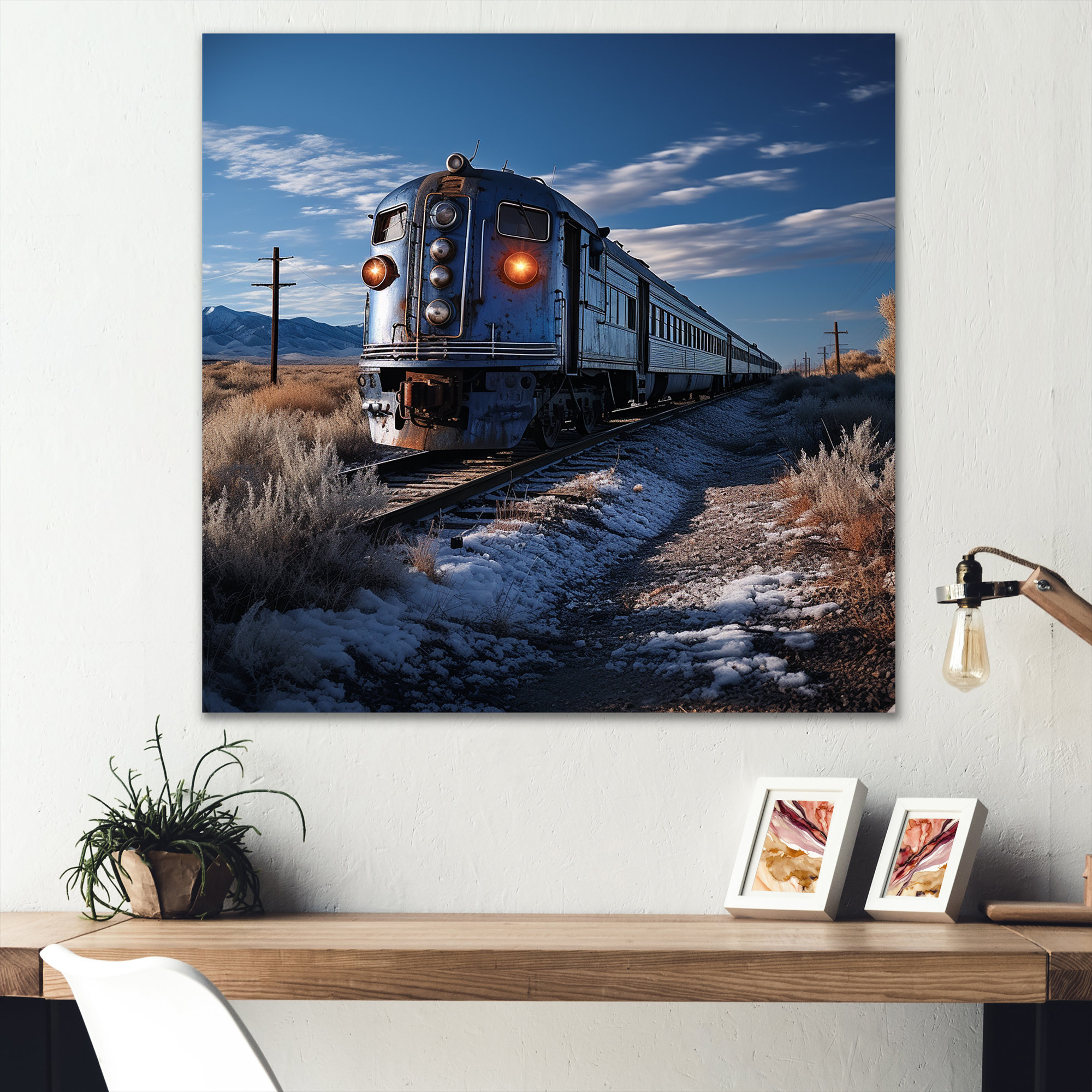 Ebern Designs Train Charm In Winter Photo I Framed On Canvas Print ...