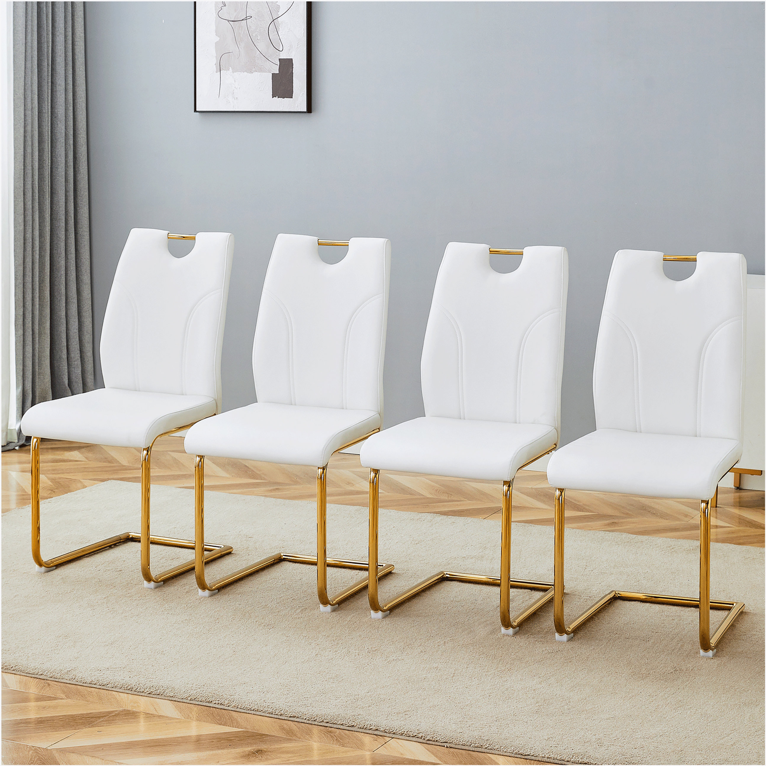 Everly Quinn White PU Dining Chair Set.Uniquely designed white dining ...