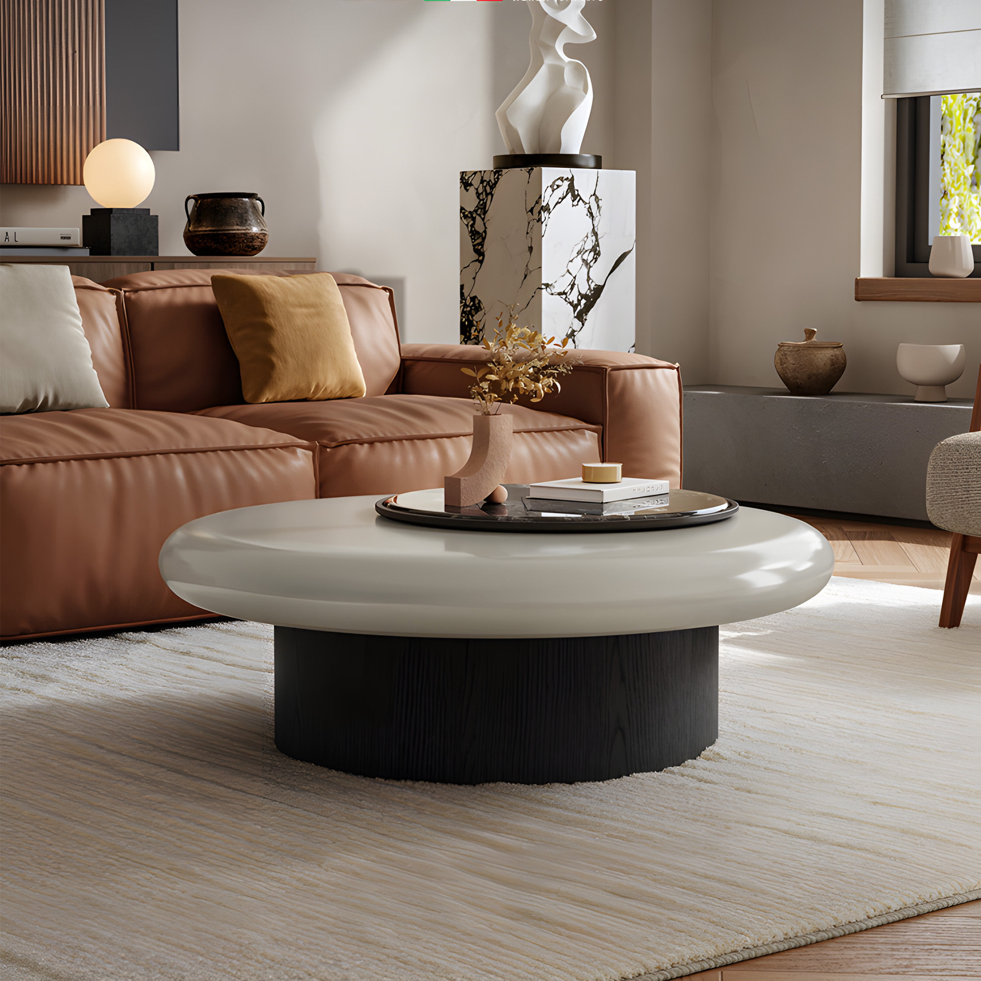 WORMOT 35.43" Modern Lift-top Coffee Table, Round Wood Coffee Table,360 ...