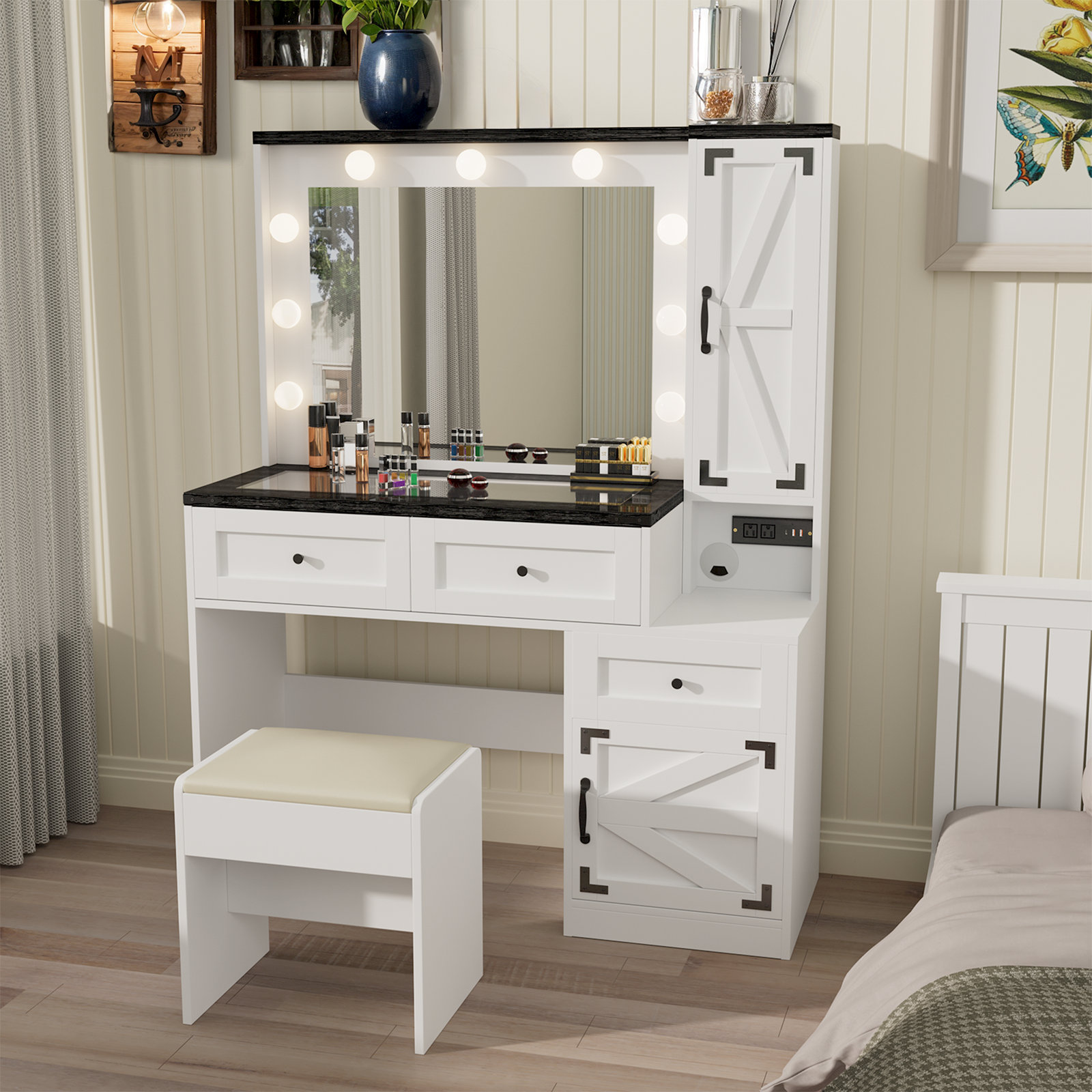 Gracie Oaks Vanity Makeup Desk With LED Light | Wayfair
