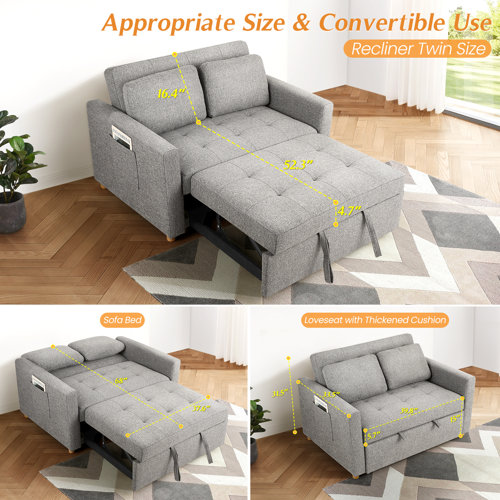 Ebern Designs Vadims 48.5'' Upholstered Reclining Sleeper Sofa ...