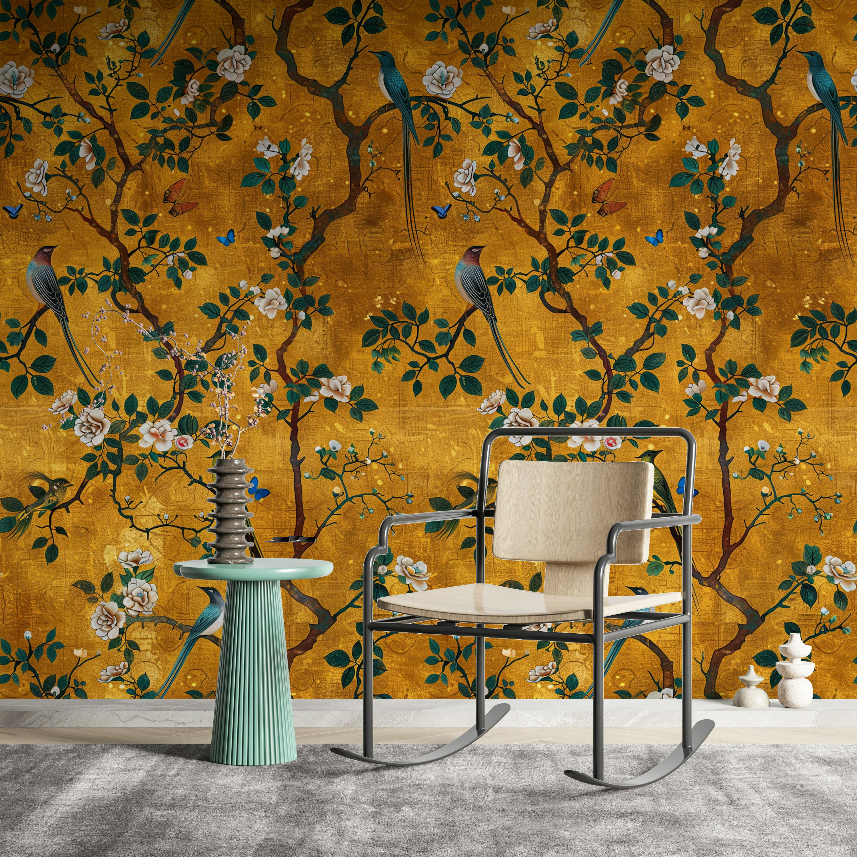 Lark Manor™ Golden Botanical Bird Wallpaper Bryelle Peel & Stick ...