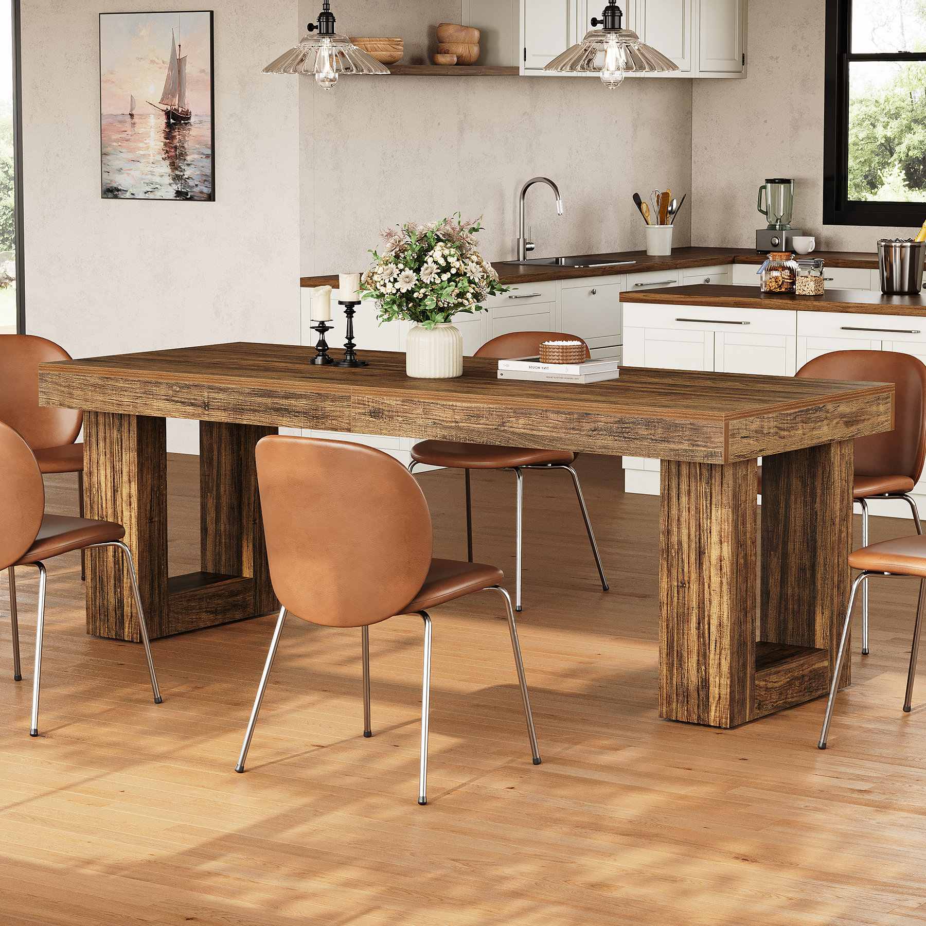 One Allium Way® 86.6-inch Extra-Long Dining Table for 8-10, Farmhouse ...