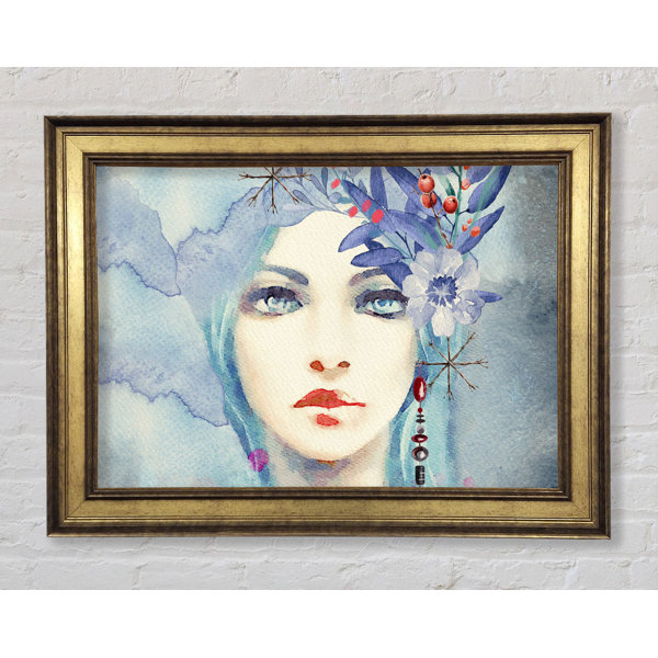 Bright Star Blue Face Woman Watercolour - Single Picture Frame Art ...