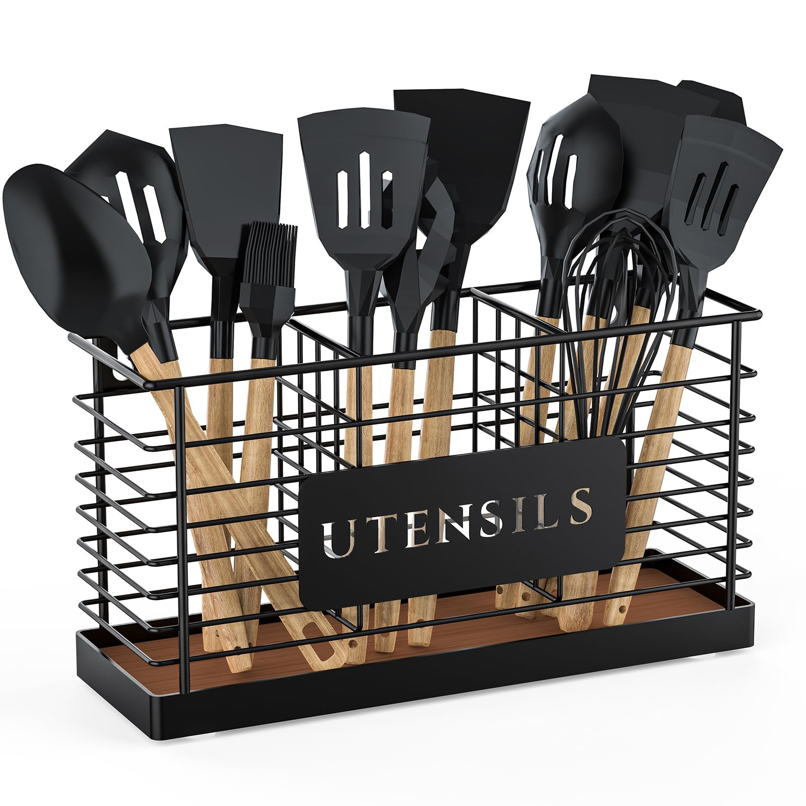 One Allium Way® Utensil Holder For Kitchen Counter Large Black Metal ...