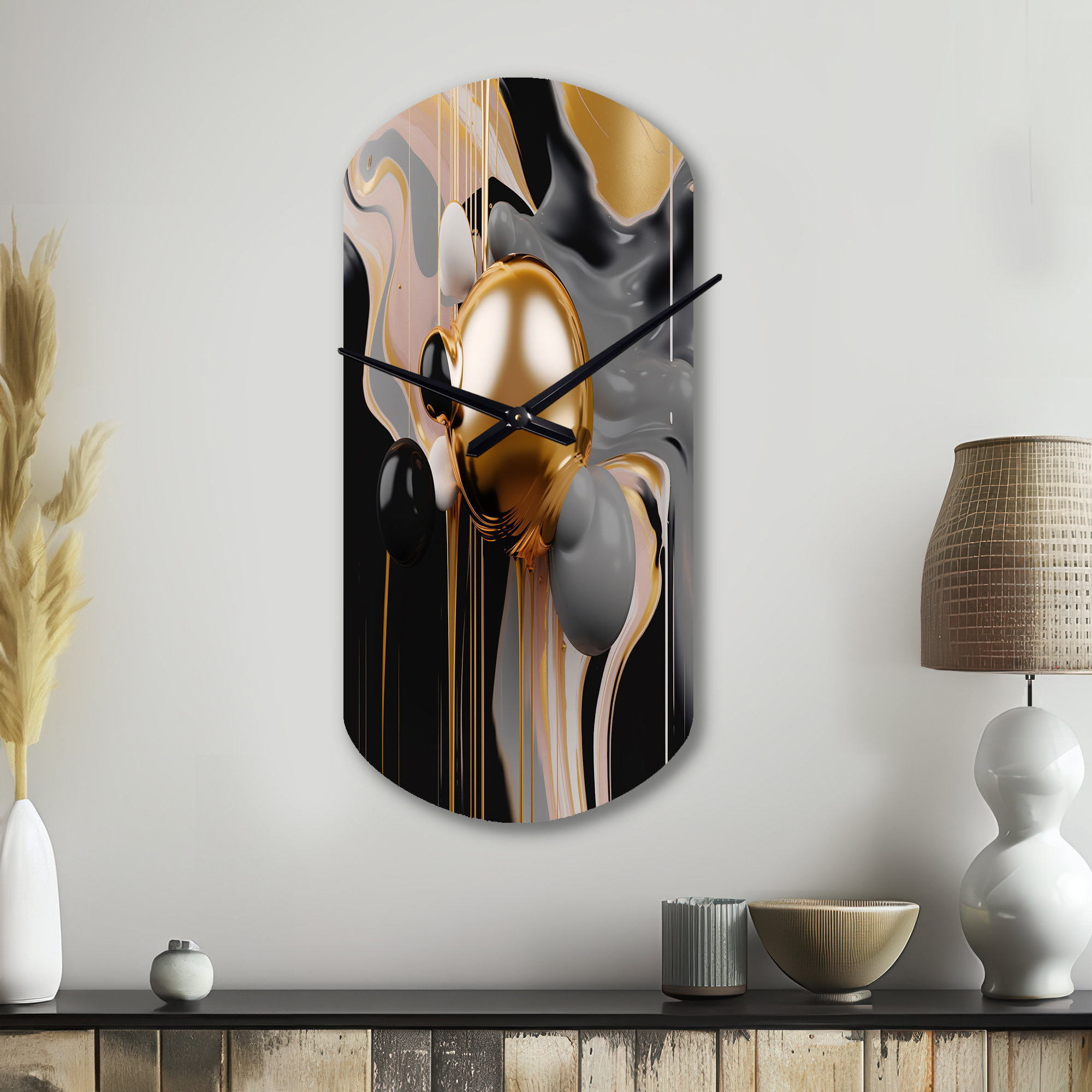 East Urban Home Dugue - Cylinder Shape Gold Wall Clock Sculpture | Wayfair