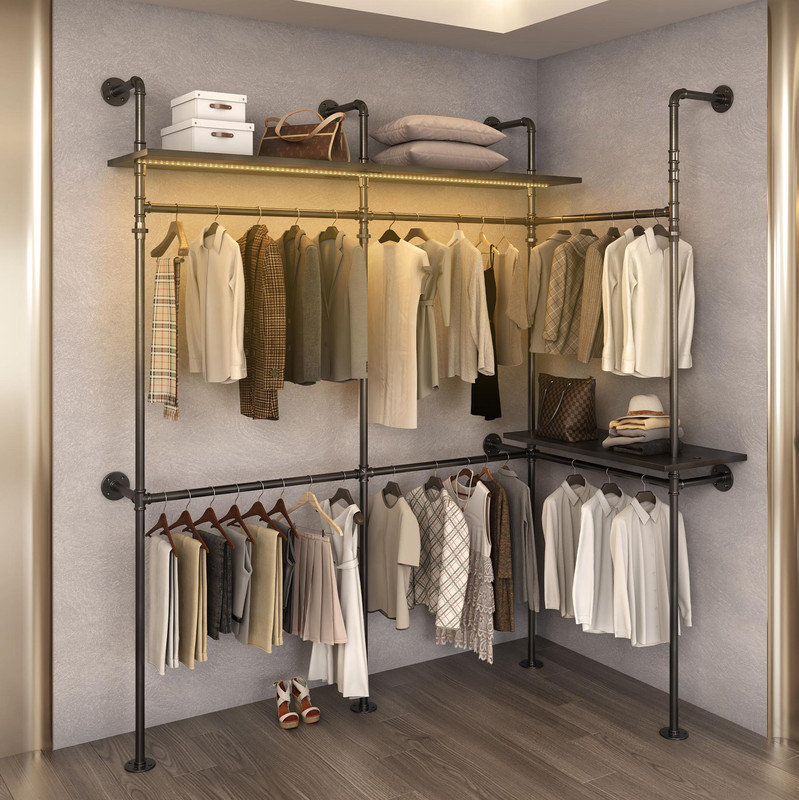 17 Stories Industrial Pipe Clothing Rack - 118" Heavy Duty Garment ...