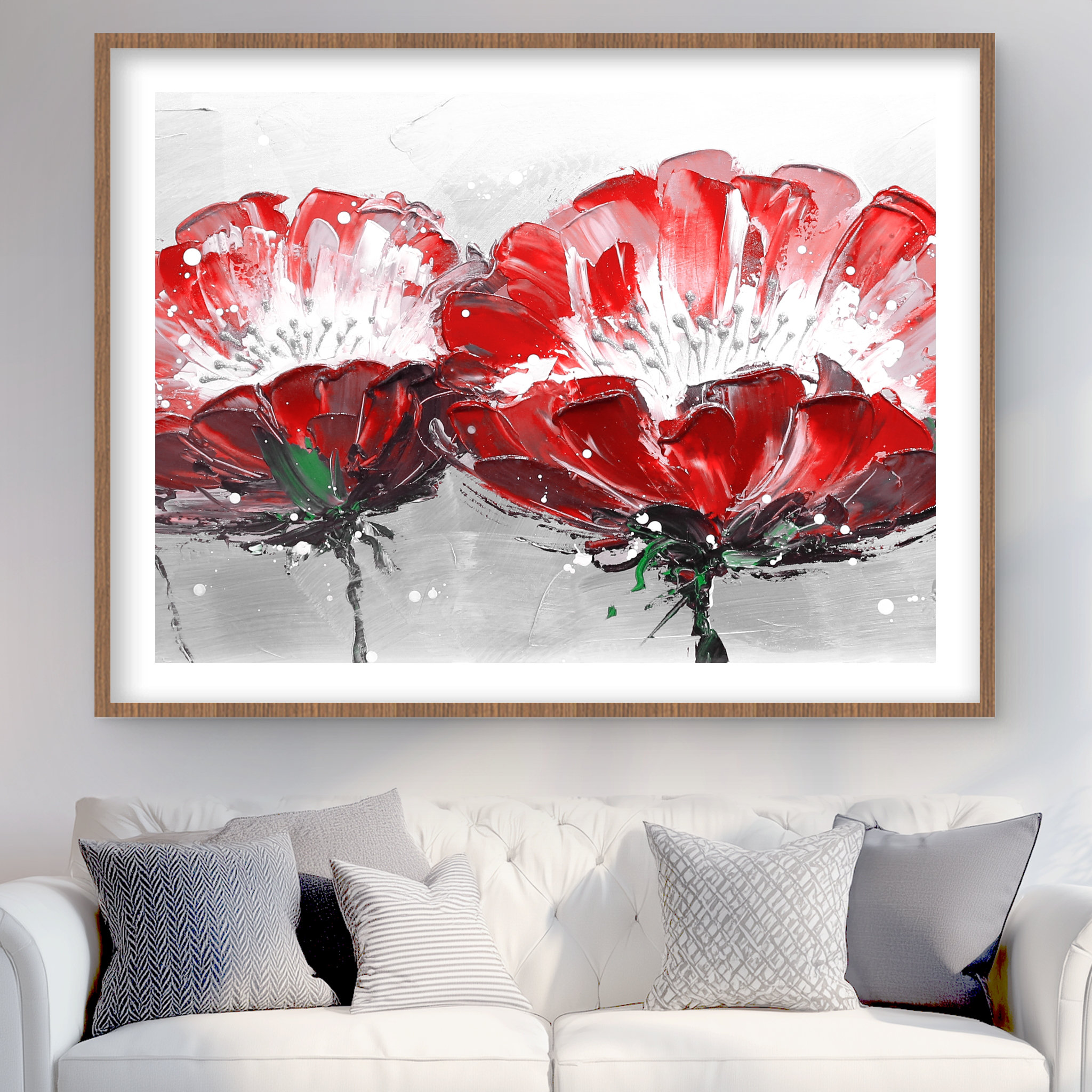 Lark Manor™ Two Wild Flowers on Gray Background - Red Framed Print ...