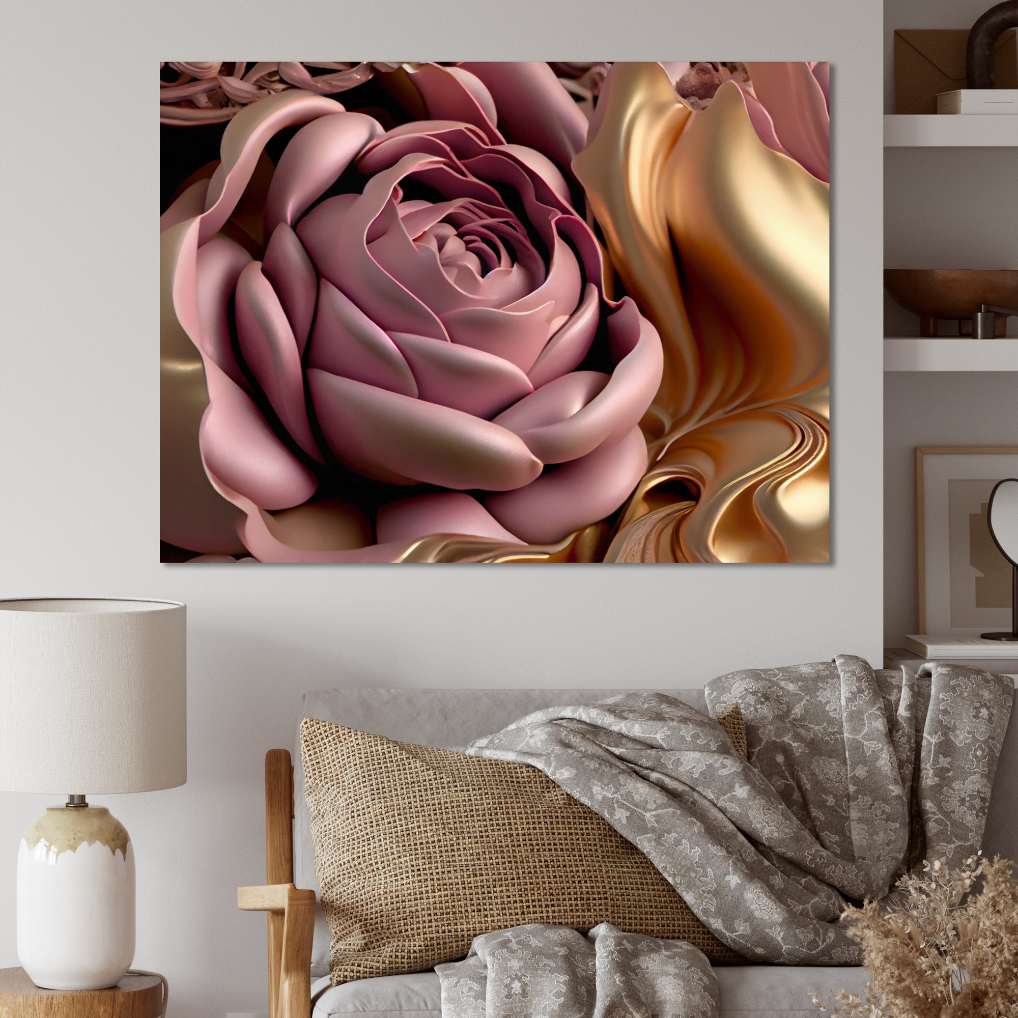 House of Hampton® Pink And Gold Glam Flowers II - Floral Metal Wall ...