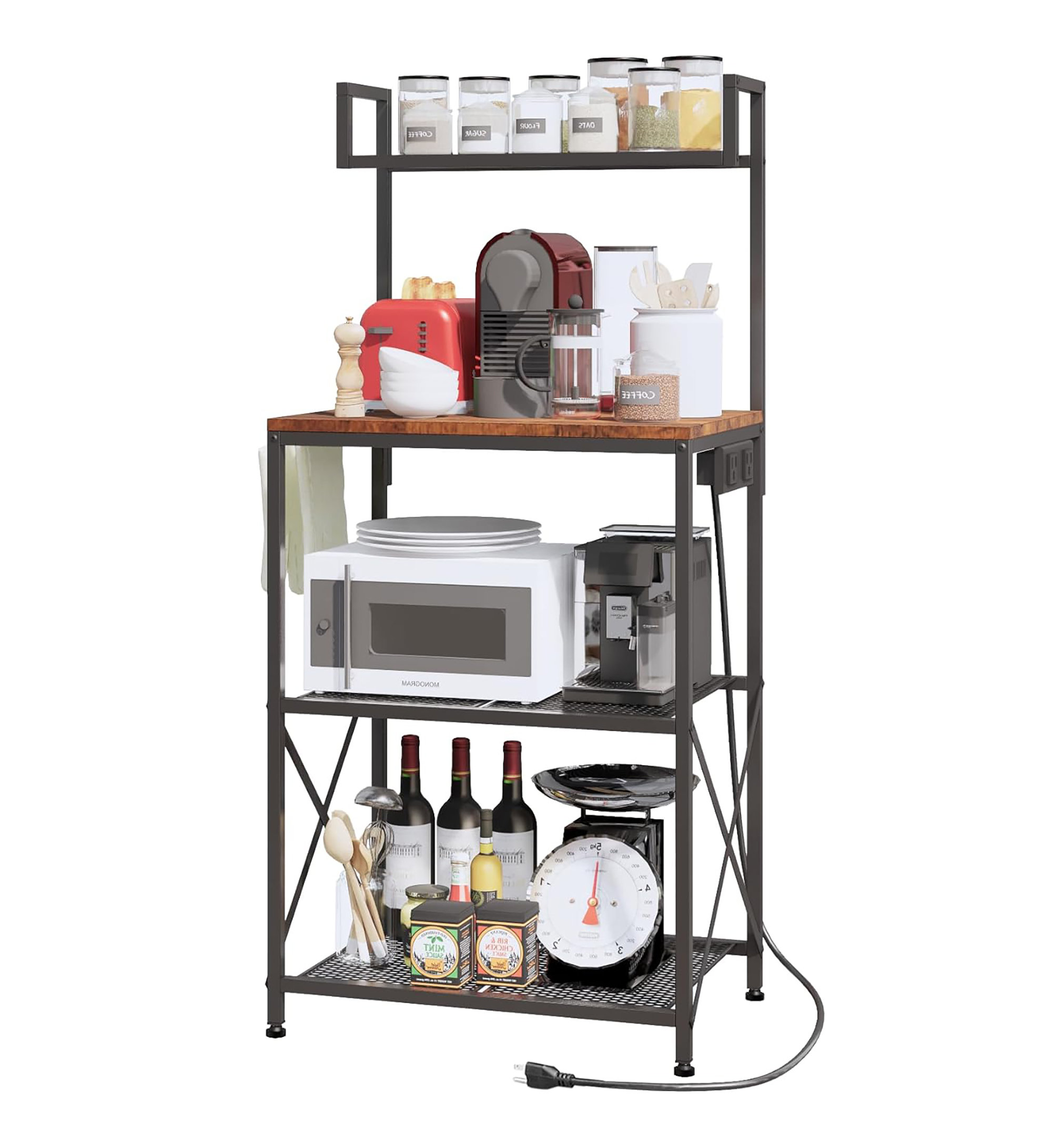 17 Stories Kitchen Bakers Rack With Power Outlet,Coffee Bar ,Station ...