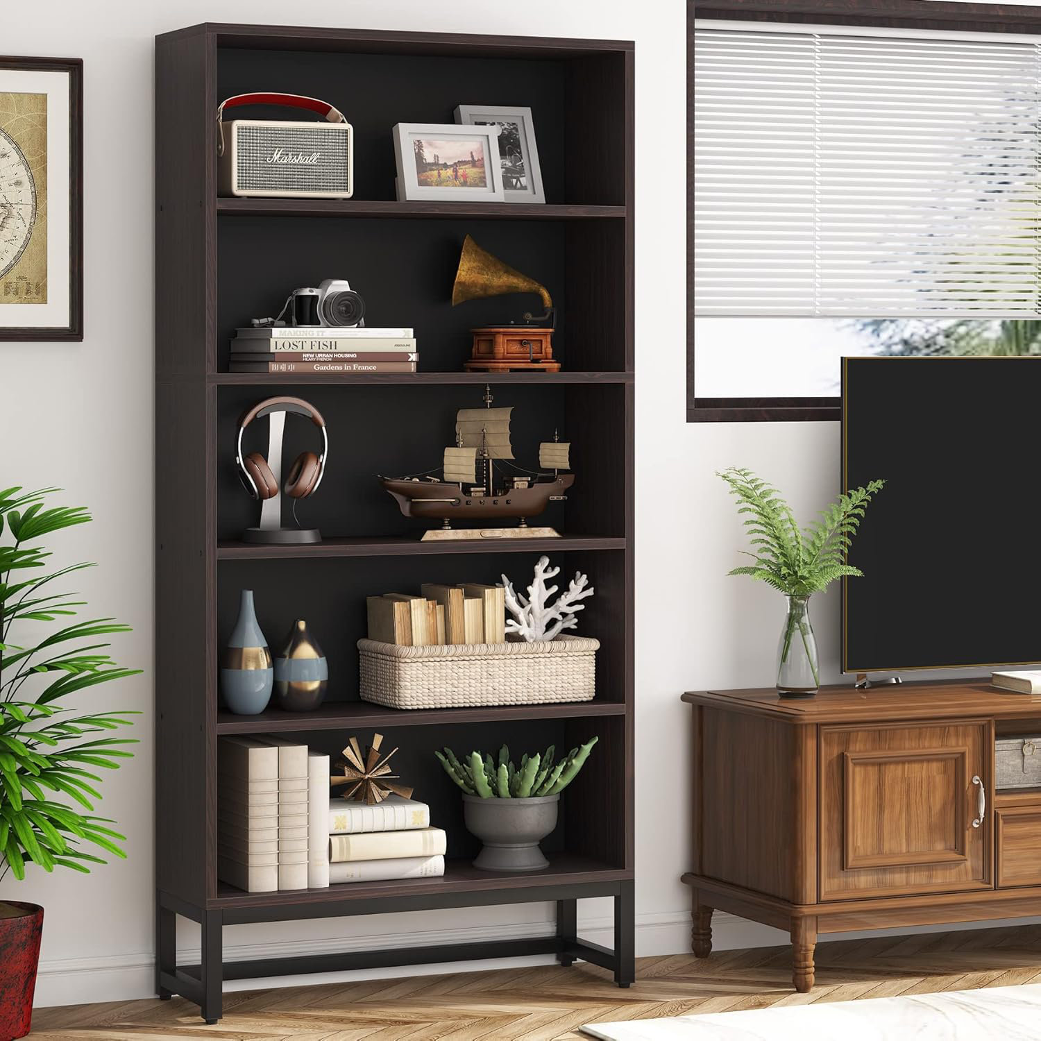 Latitude Run® Tall Bookcase And Bookshelf, 70.8” Large Bookcases ...