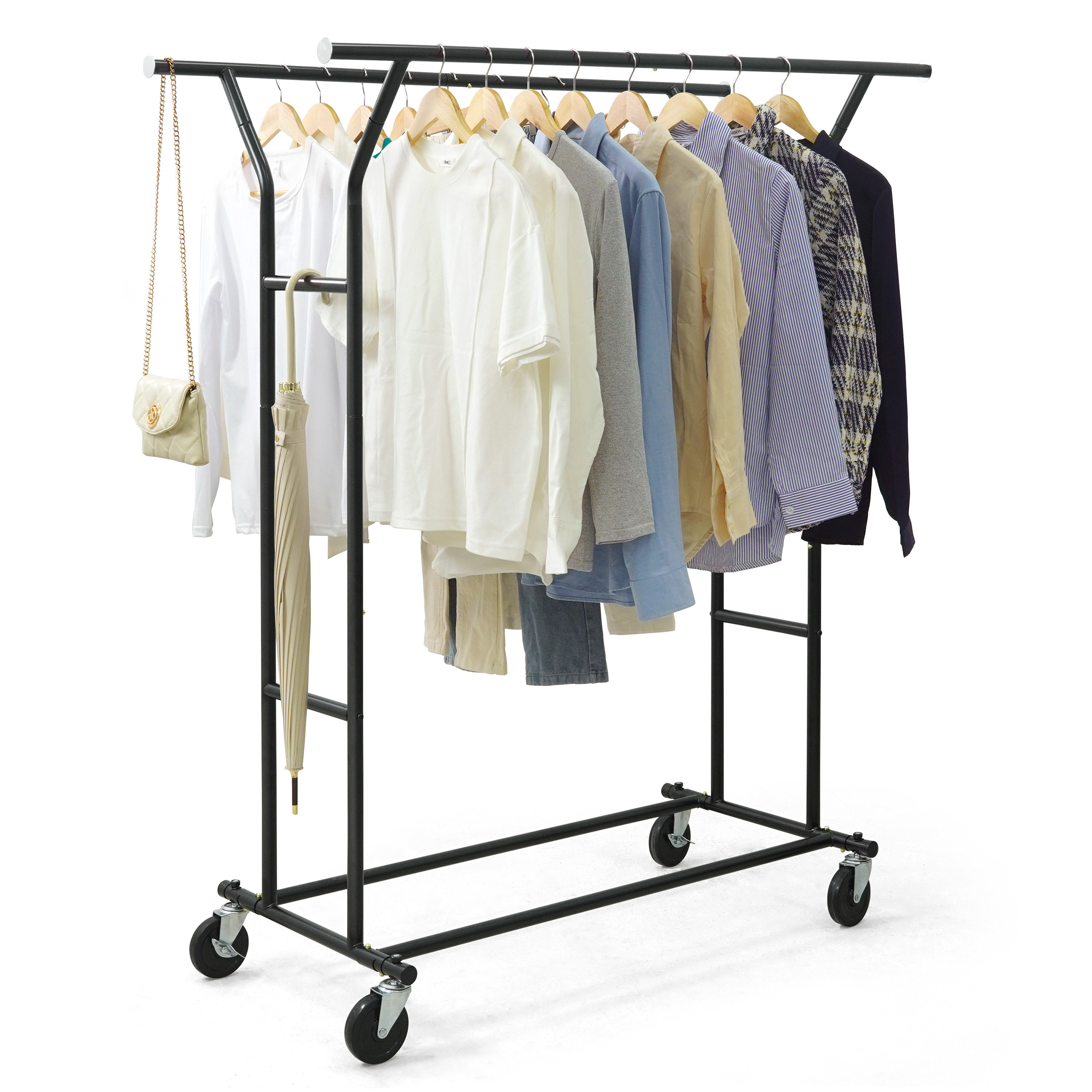 CAPHAUS Heavy Duty 440LBS Capacity Rolling Clothes Rack with Double ...