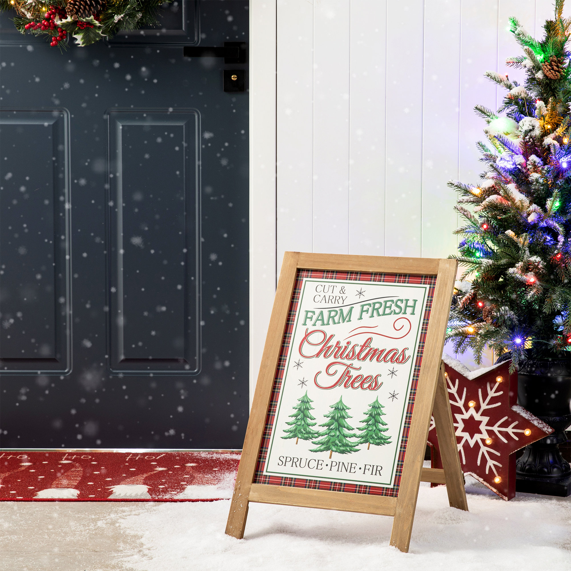 The Twillery Co.® Lisdale 24"H Christmas Wooden Porch Sign / Standing ...