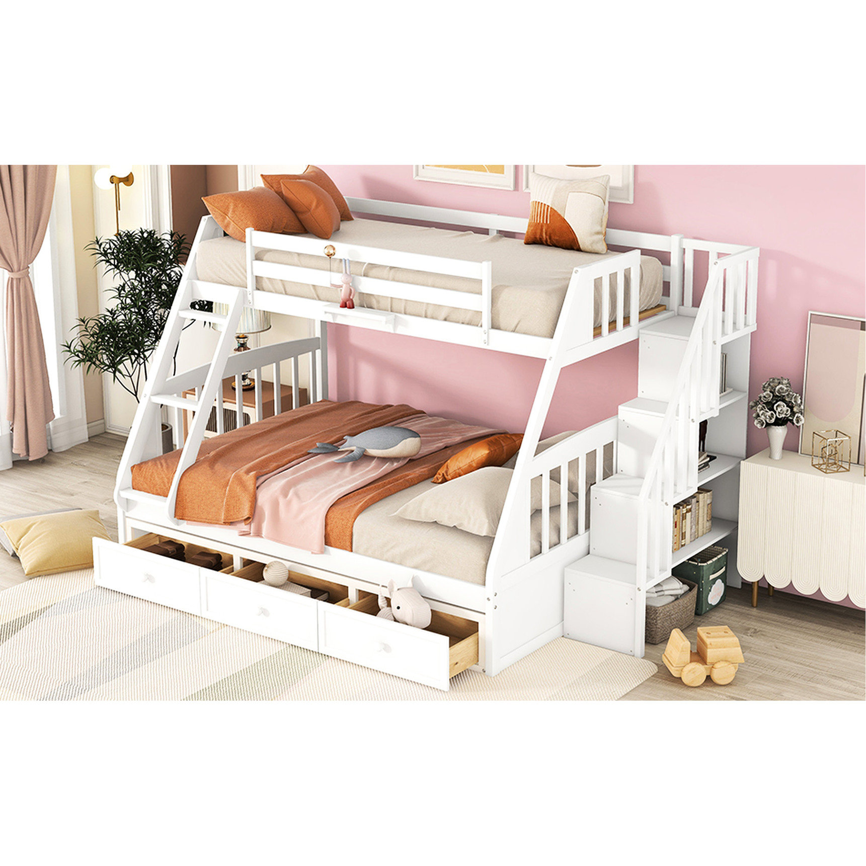 Harriet Bee Twinfull Bunk Bed With Storage, White - Versatile And ...