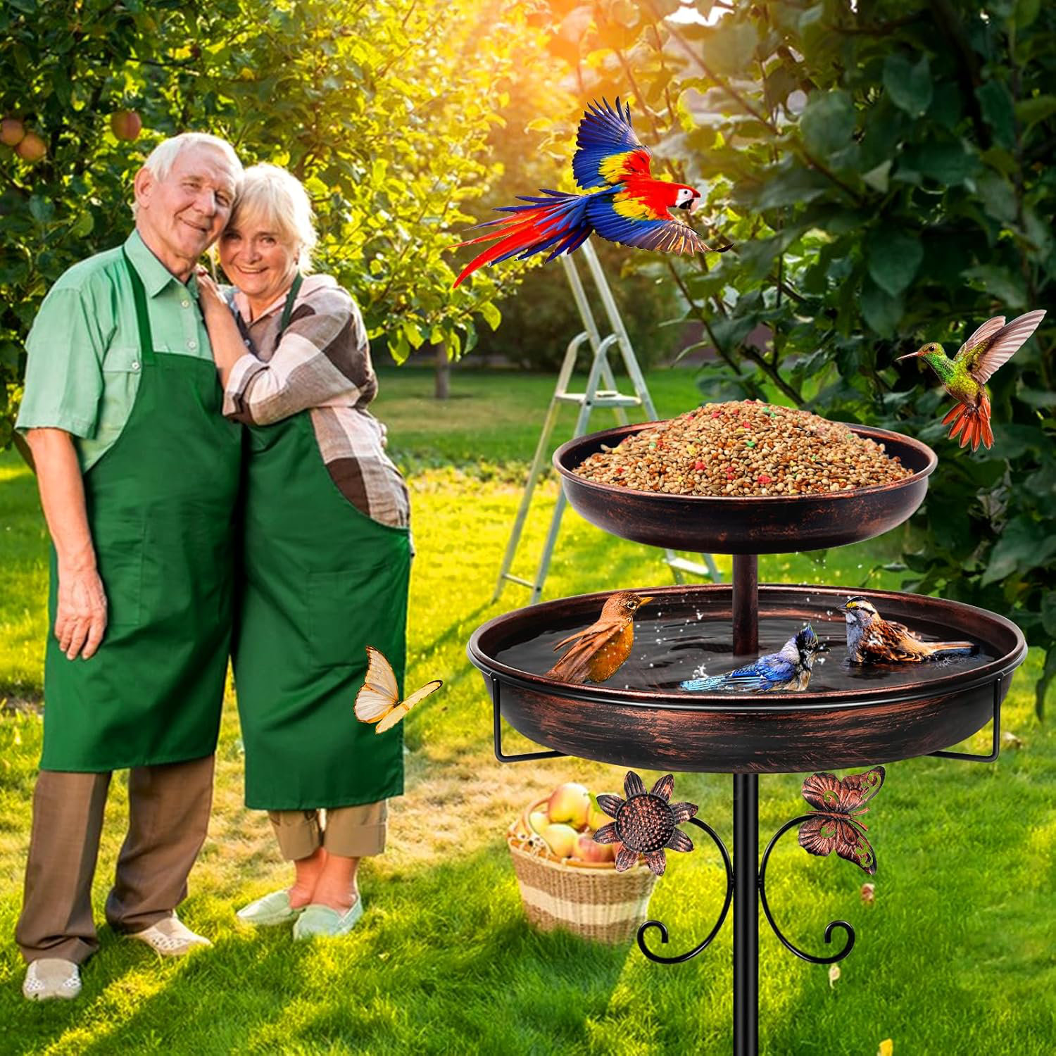 Lark Manor Metal Bird Bath For Outside, 42In Double Vintage ...