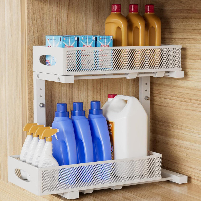 Rebrilliant 2-Tier Metal Under Sink Organizer – Large Pull-Out Sliding ...