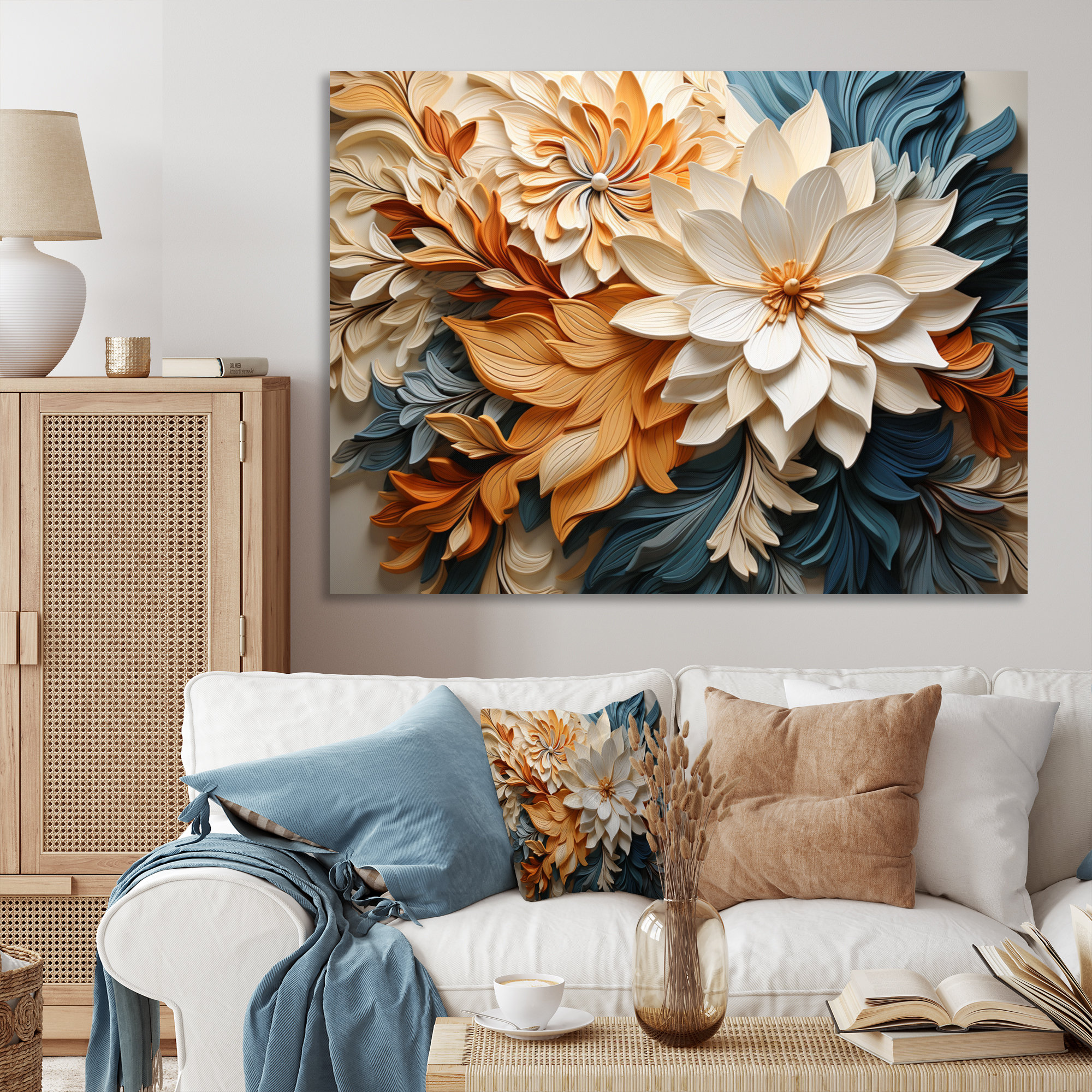 Red Barrel Studio® Blue White Line Art Whirlwind Patterns Framed On ...