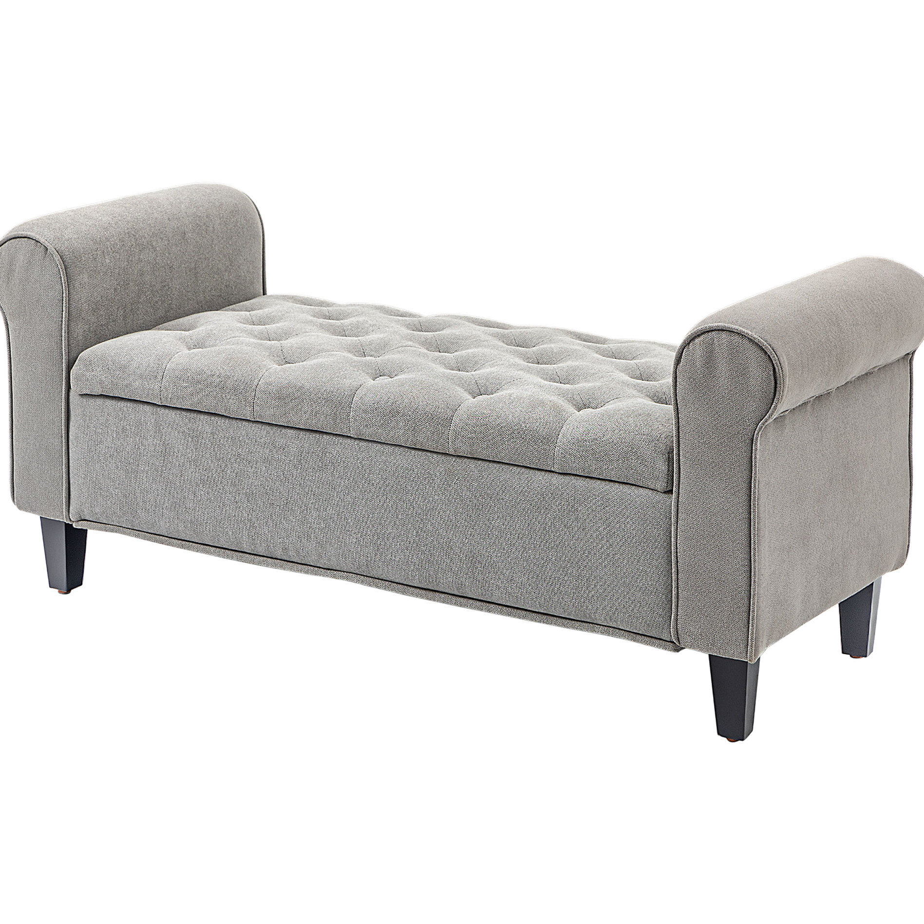 Latitude Run® 50" Gray Velvet Storage Bench With Rolled Arms, Wood Legs ...
