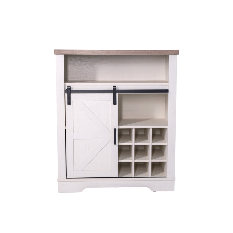 NFusion Samuel Farmhouse Bar Cabinet with Sliding Barn Door & Wine Rack ...