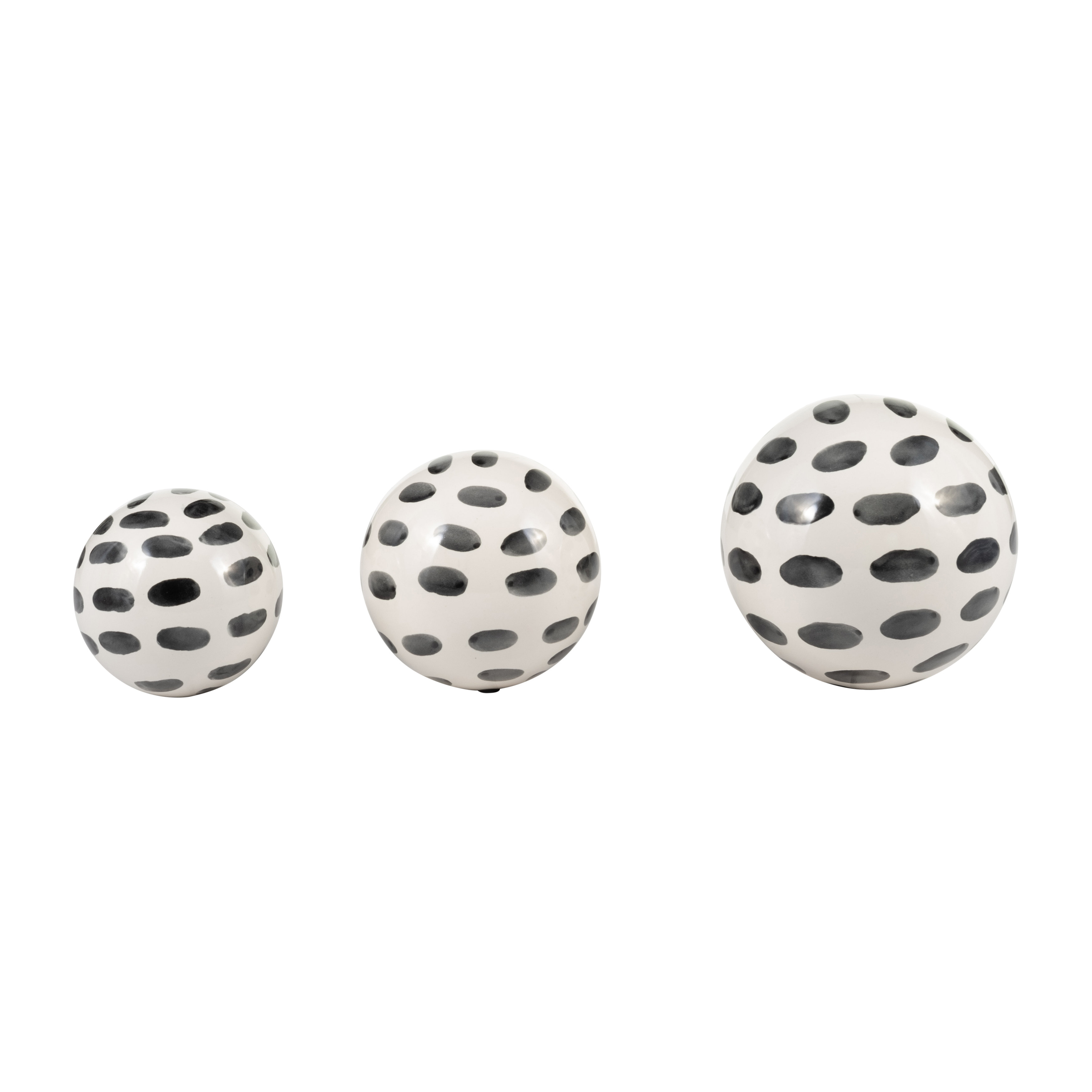 Dakota Fields Set of 3 Ceramic Orbs 4", 5", 6" Set of Black and White ...