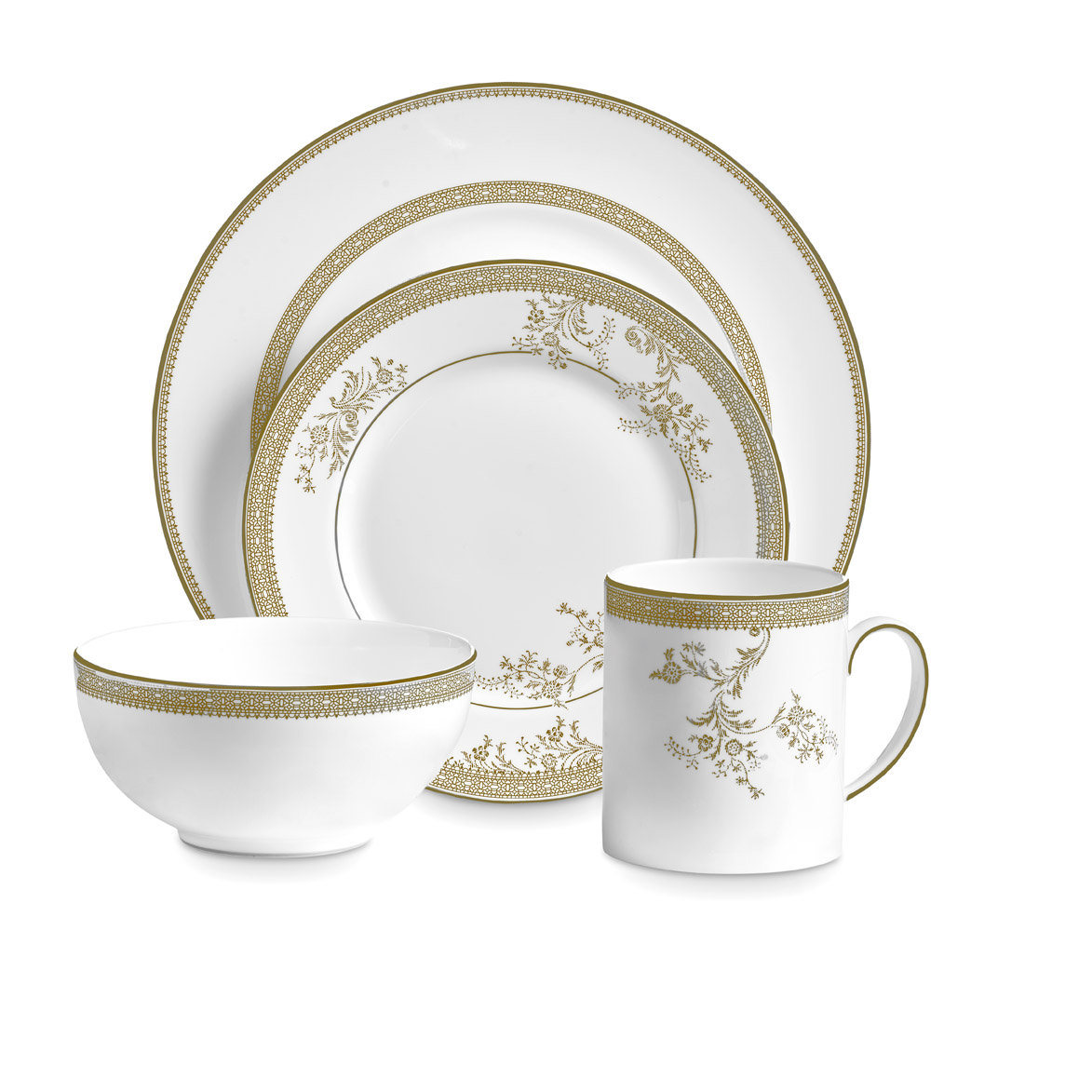 Vera Wang Lace Gold 4 Piece Bone China Place Setting Set, Service for 1 ...