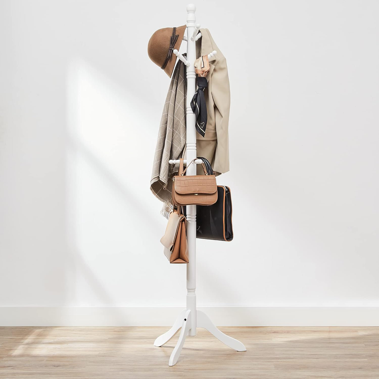 Charlton Home® Solid Wood Coat Rack And Stand, Free Standing Hall Coat ...