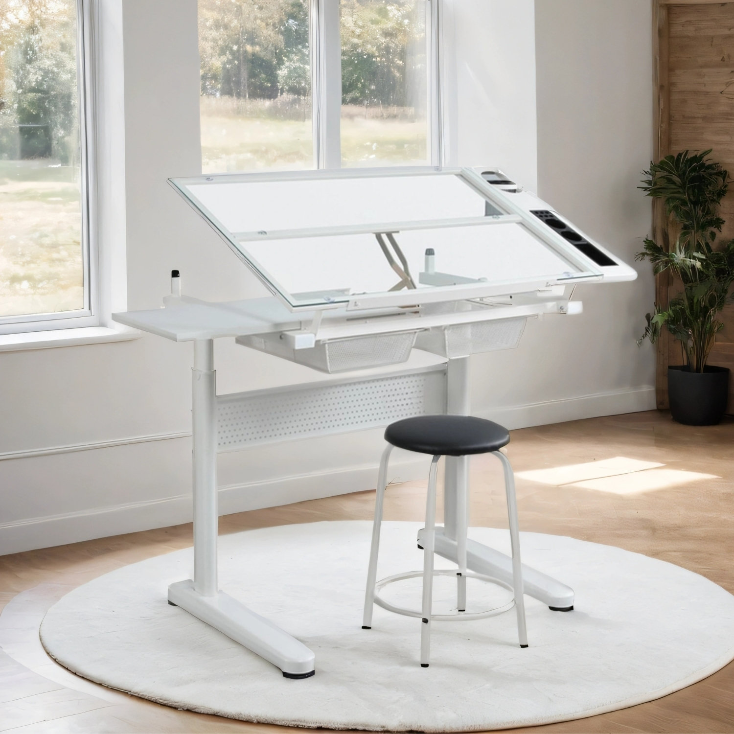 Inbox Zero Adjustable Drafting Table Desk Black With Hand Crank And 2 ...