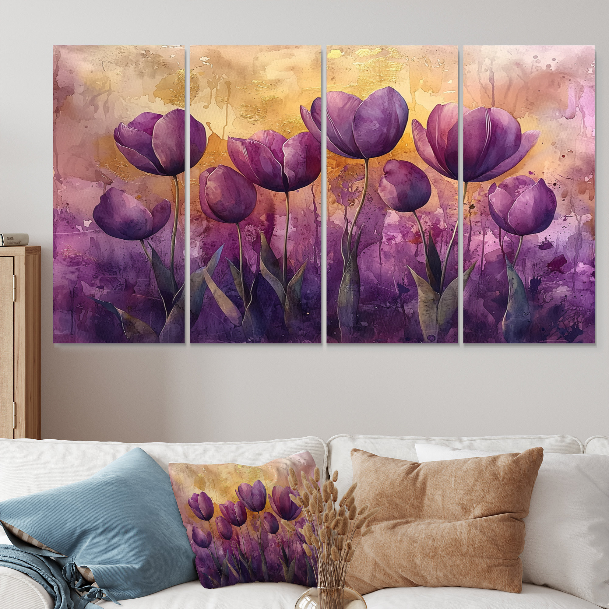 Winston Porter Purple Gold Dreamscape Modern Tulips Field II - Tulips ...